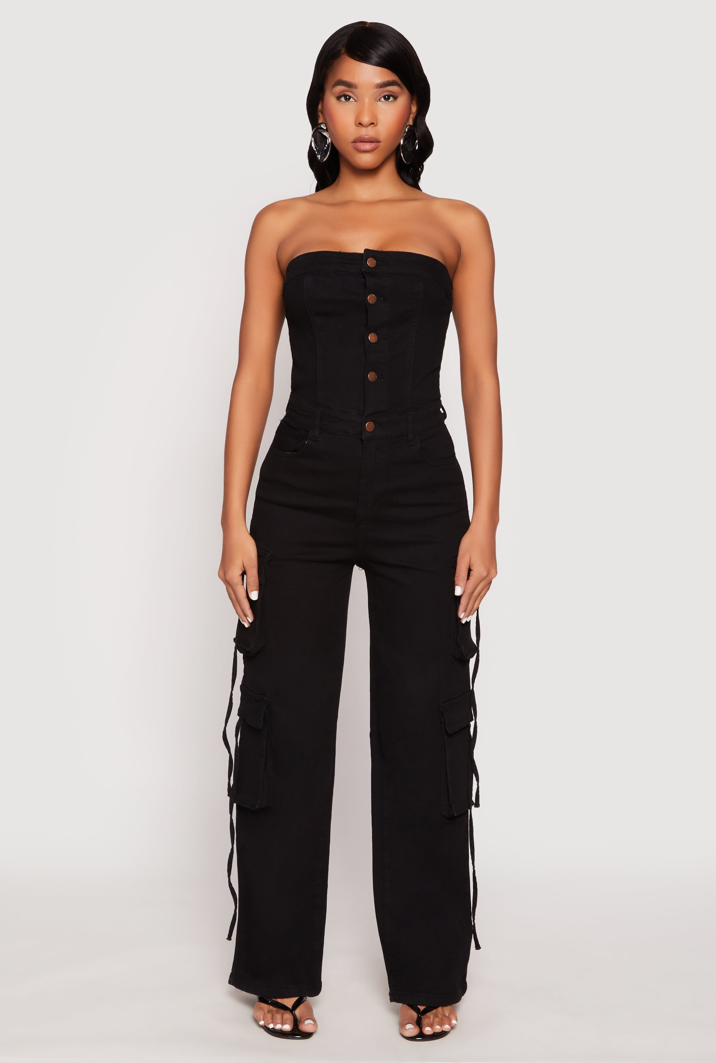 Womens Daisy Denim Button Front Cargo Jumpsuit - Walmart.com