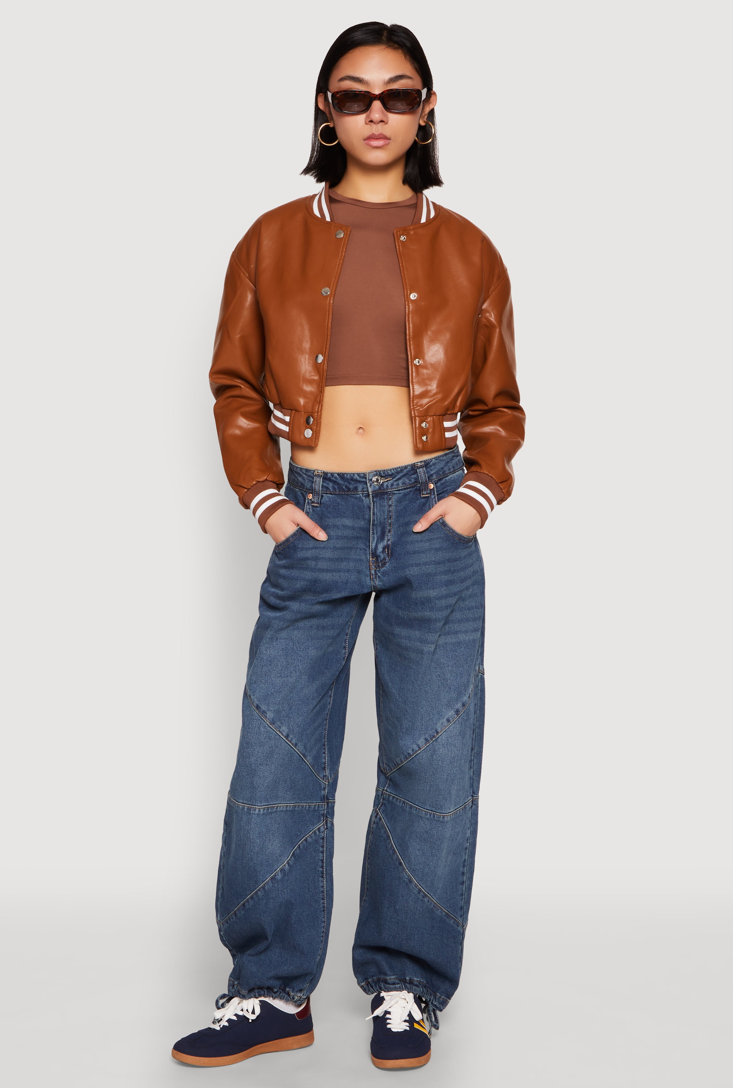 Womens Daisy Faux Leather Cropped Bomber Jacket - Walmart.com