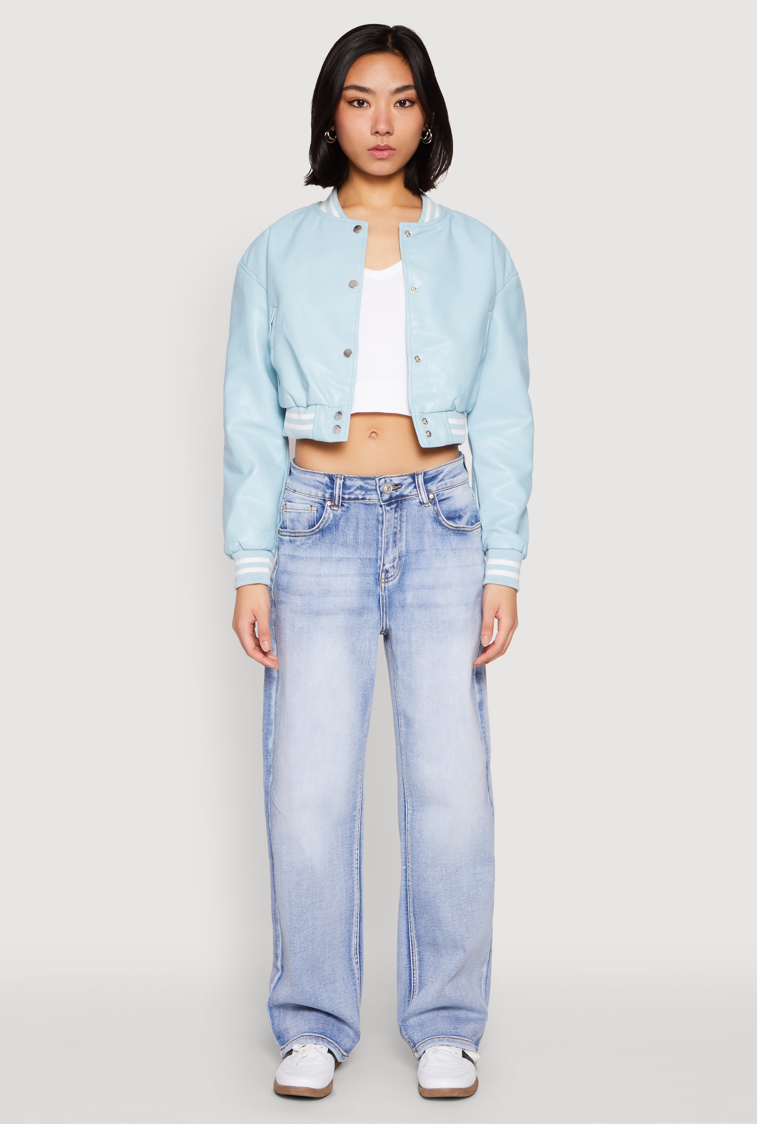 Womens Daisy Faux Leather Cropped Bomber Jacket - Walmart.com