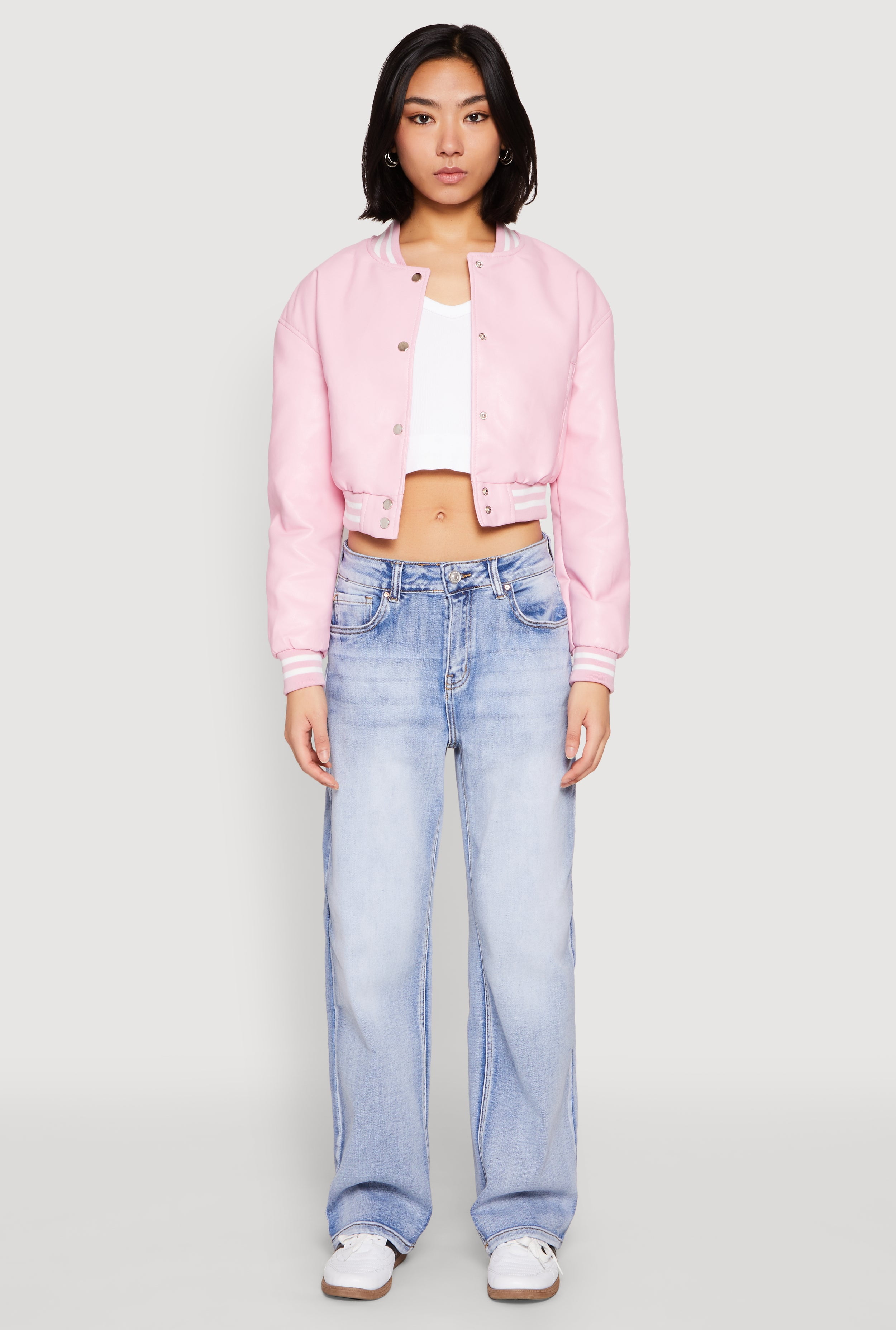 Womens Daisy Faux Leather Cropped Bomber Jacket - Walmart.com