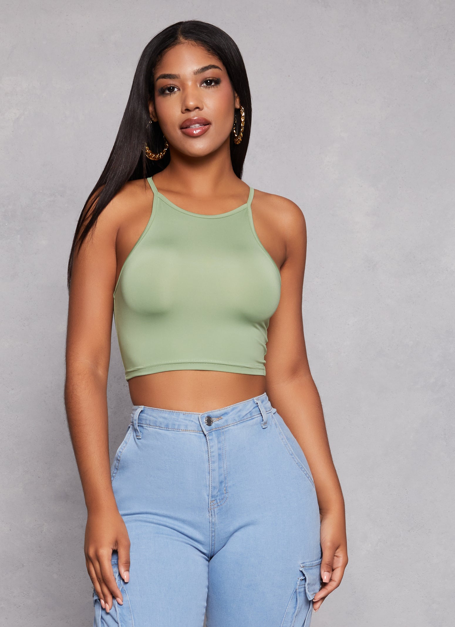 Rainbow Shops Female Adult Daisy High Neck Cropped Cami Daisy ...