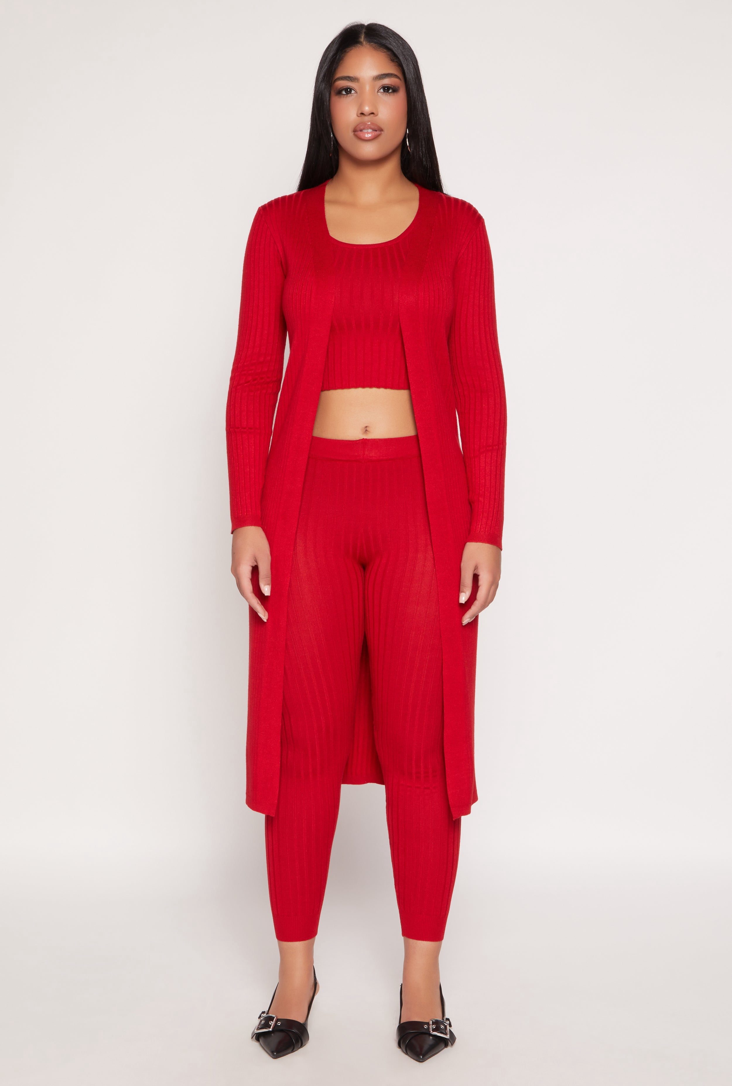 Womens Daisy Ribbed Knit Open Front Duster - Walmart.com