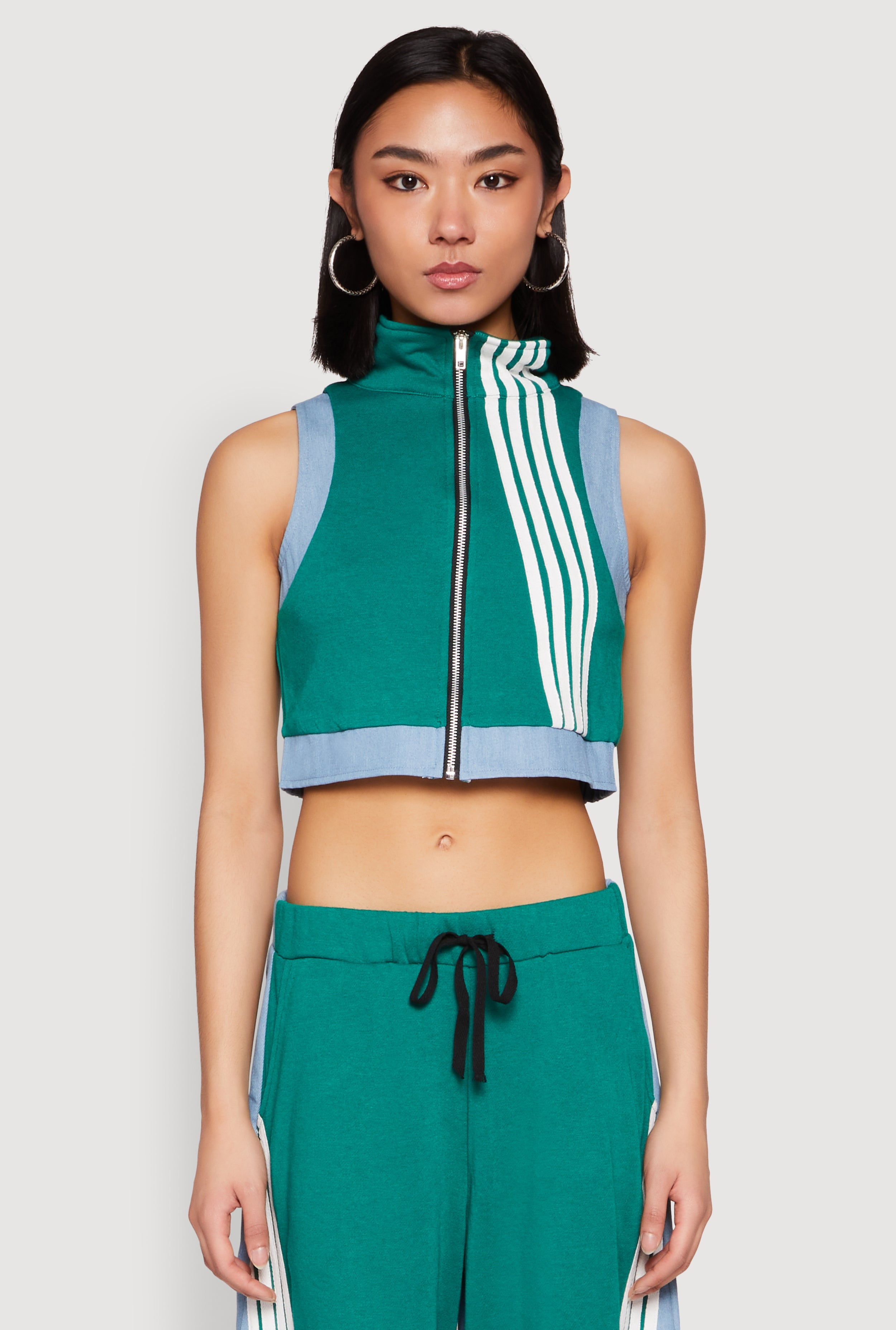 Rainbow Shops Female Adult Denim Contrast Trim Crop Top Sleeveless ...