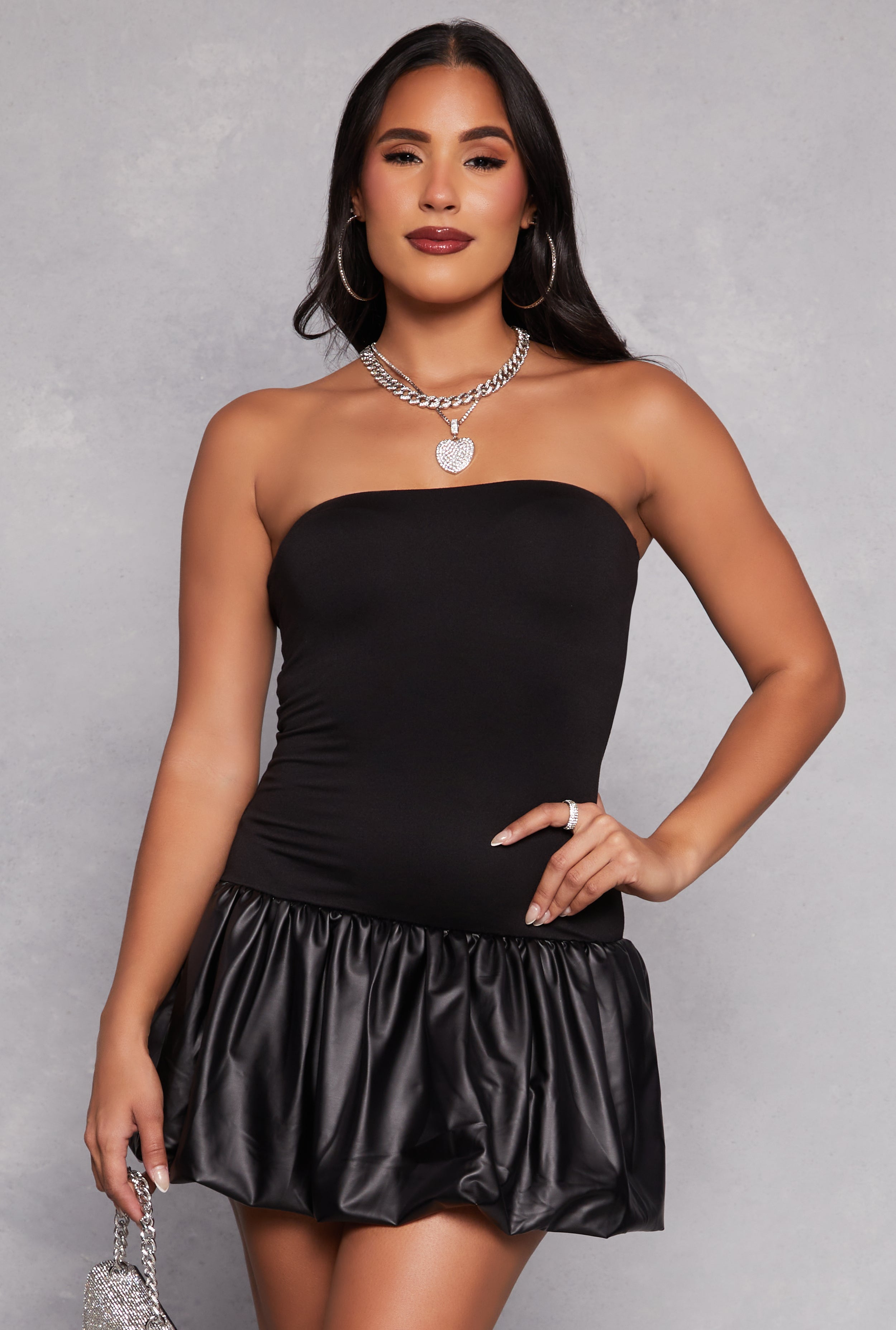 Rainbow Shops Female Adult Faux Leather Bubble Hem Tube Dress Bodycon ...