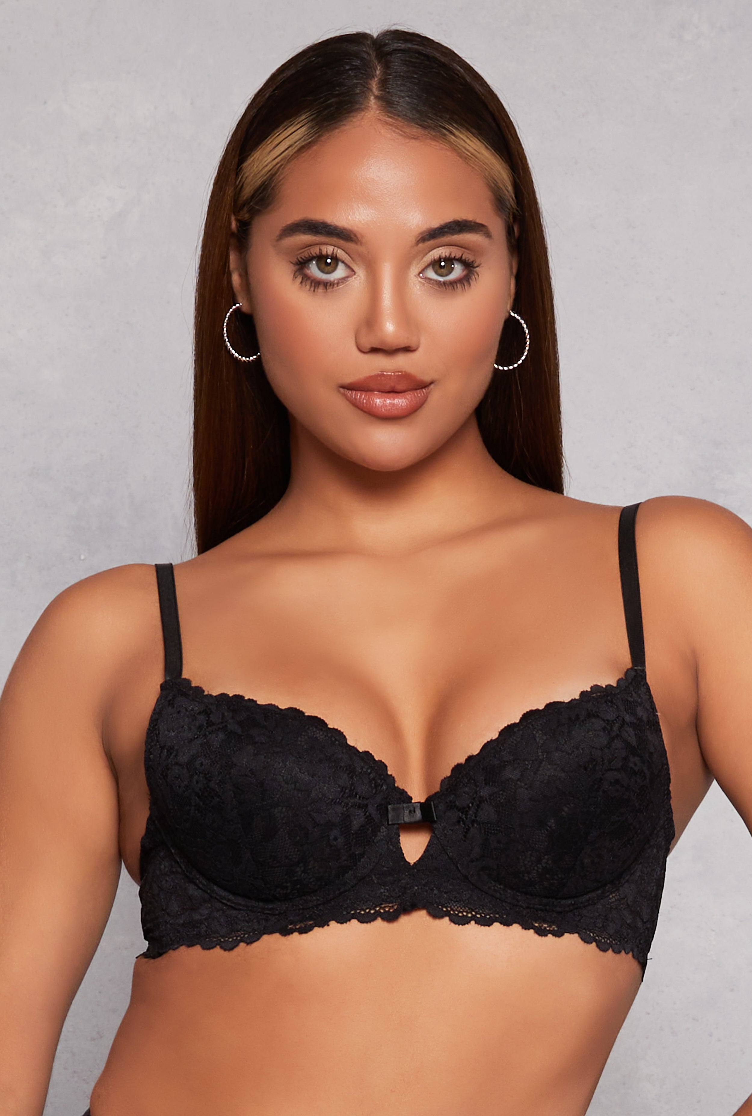 Womens Floral Lace Keyhole Front Plunge Bra - Walmart.com