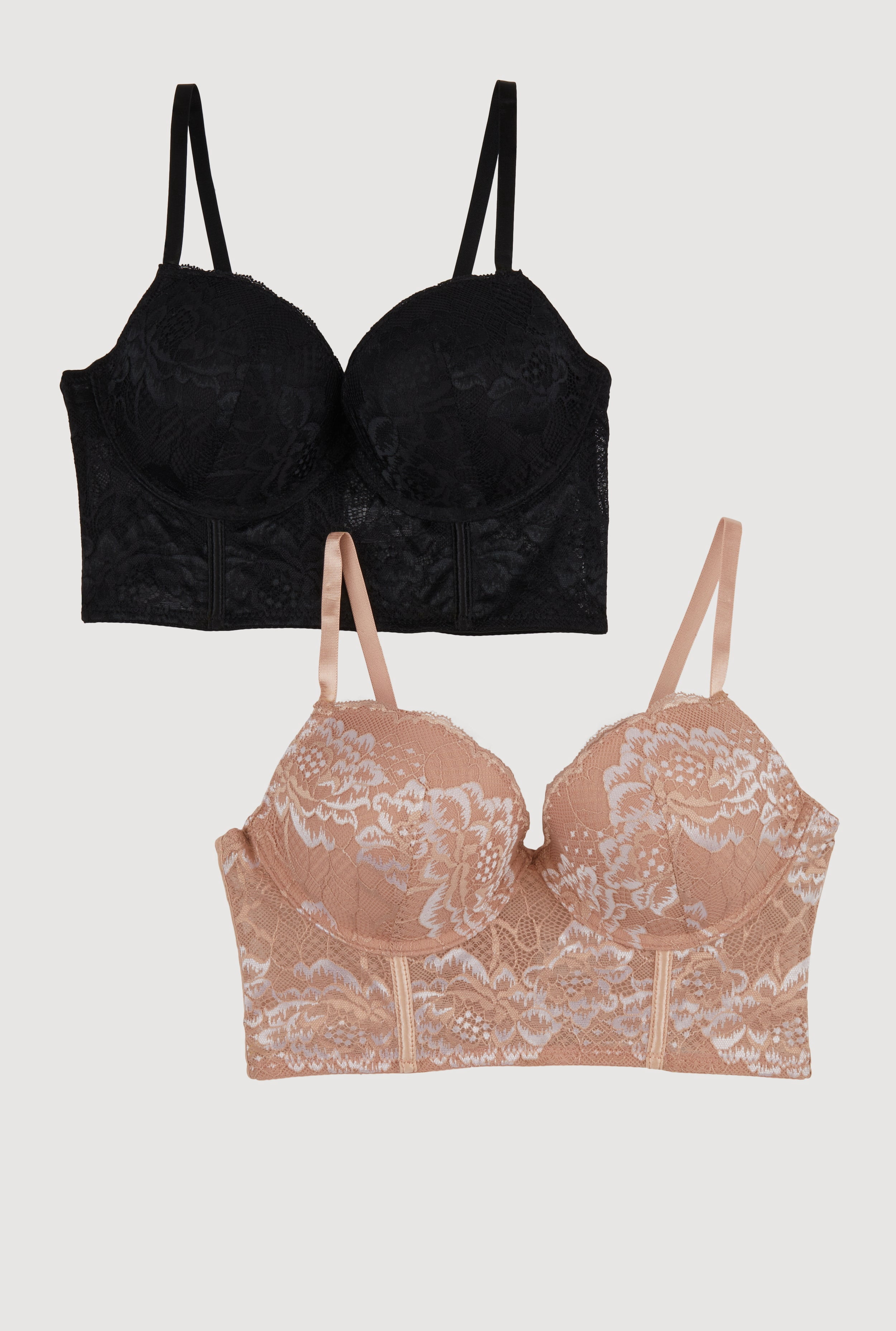 Womens Floral Lace Longline Plunge Bras 2 Pack - Walmart.com