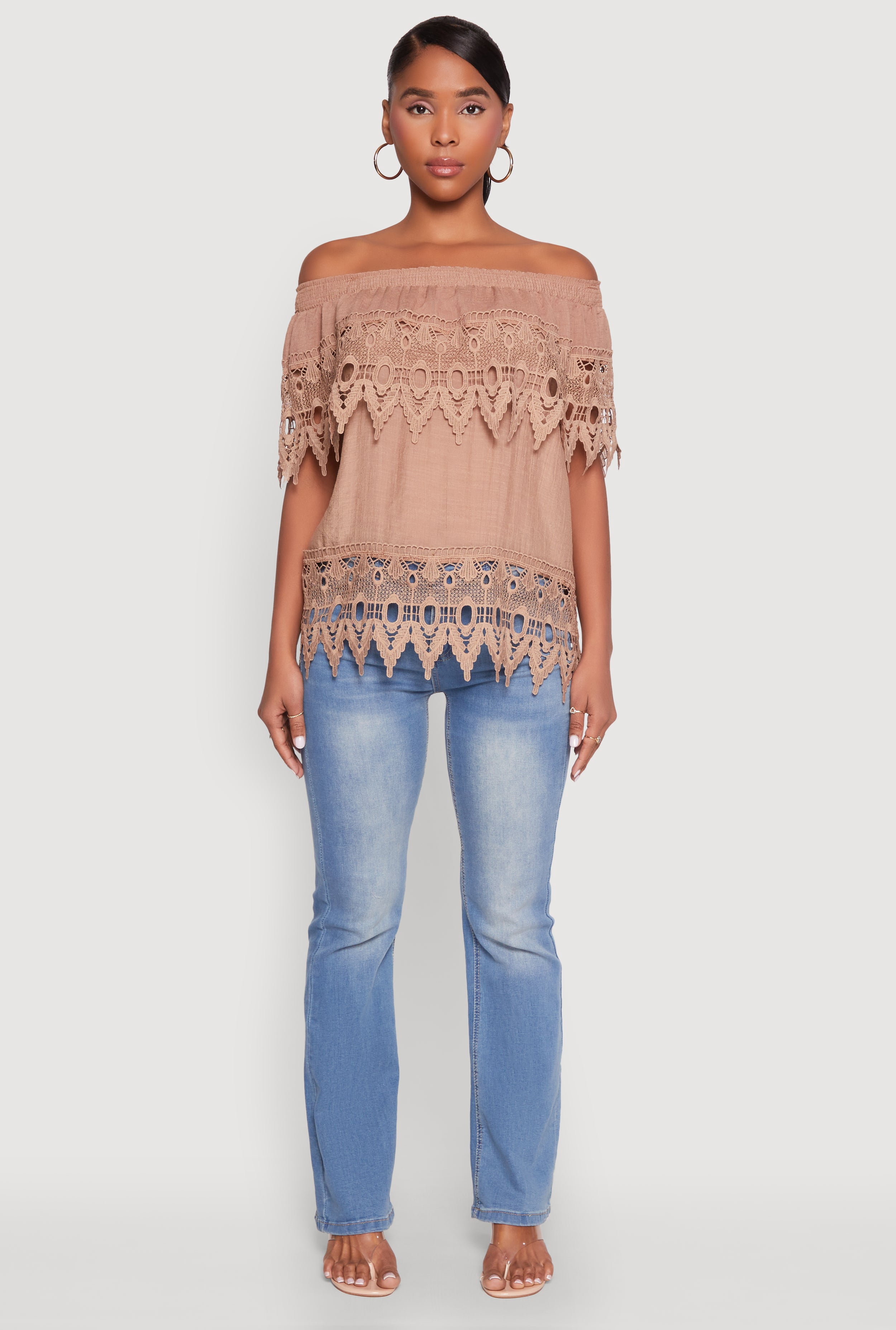 Womens Lace Trim Off the Shoulder Blouse - Walmart.com