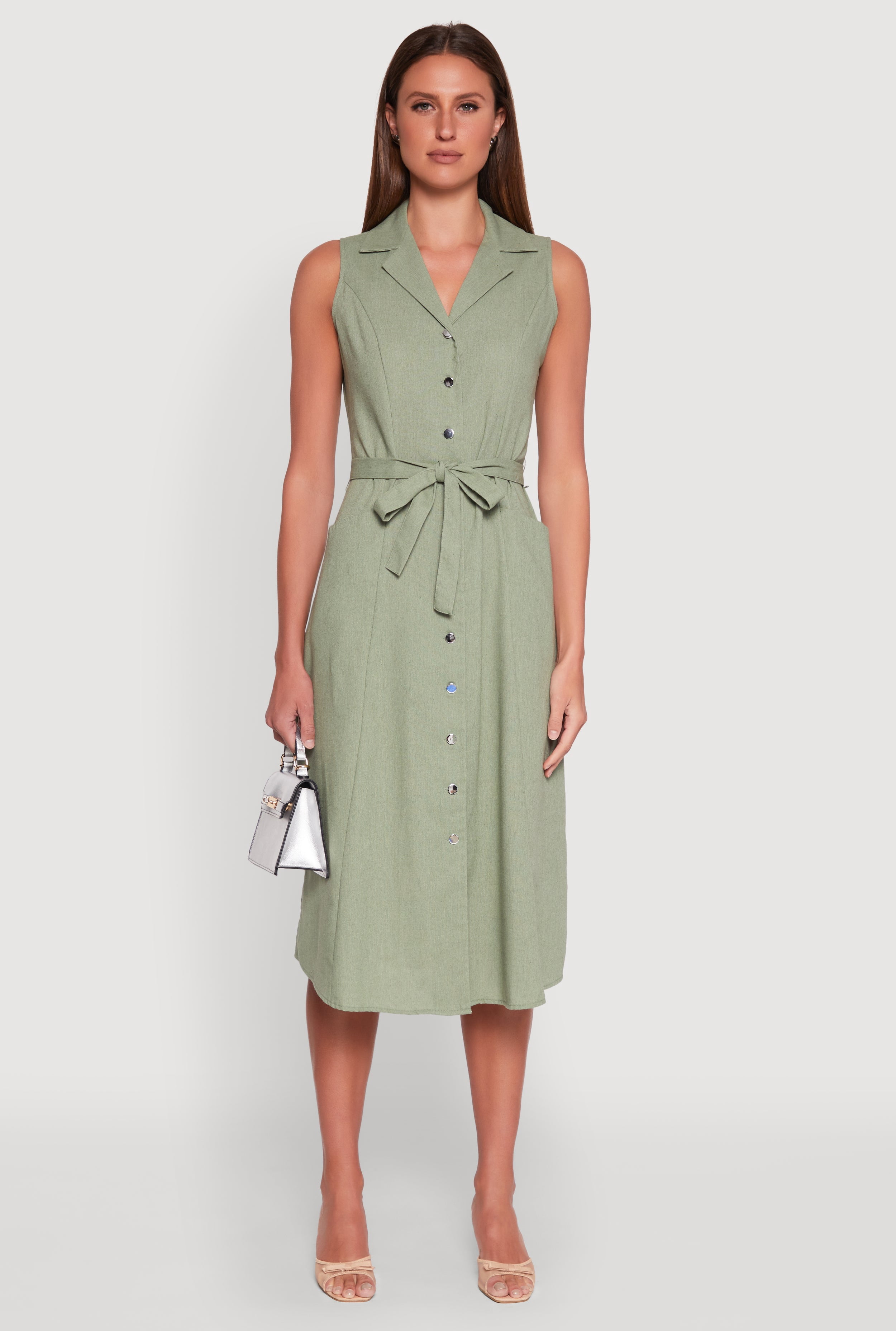 Womens Lapel Collar Tie Waist Belted Midi Dress - Walmart.com