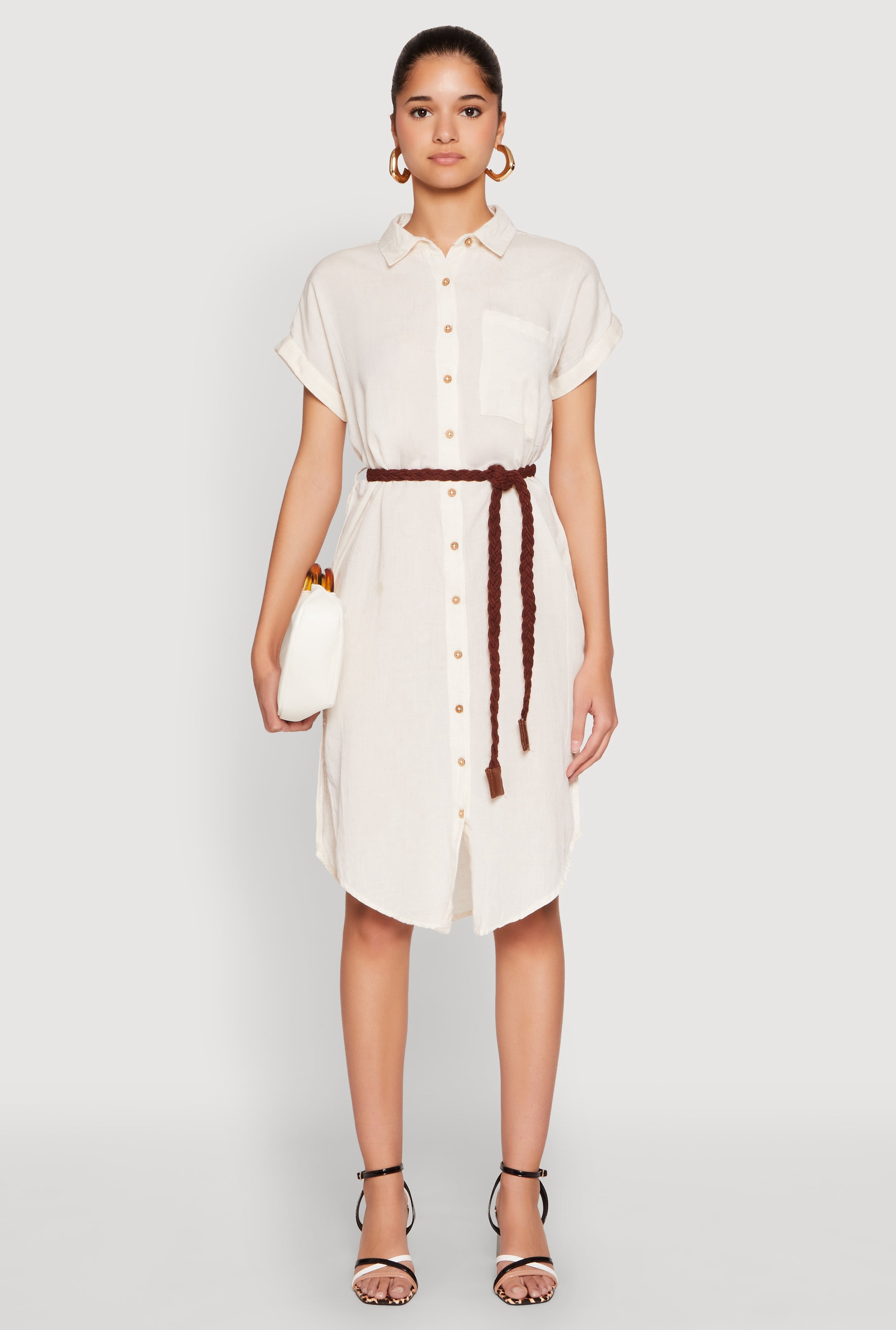 Womens Linen Cap Sleeve Button Front Shirt Dress - Walmart.com