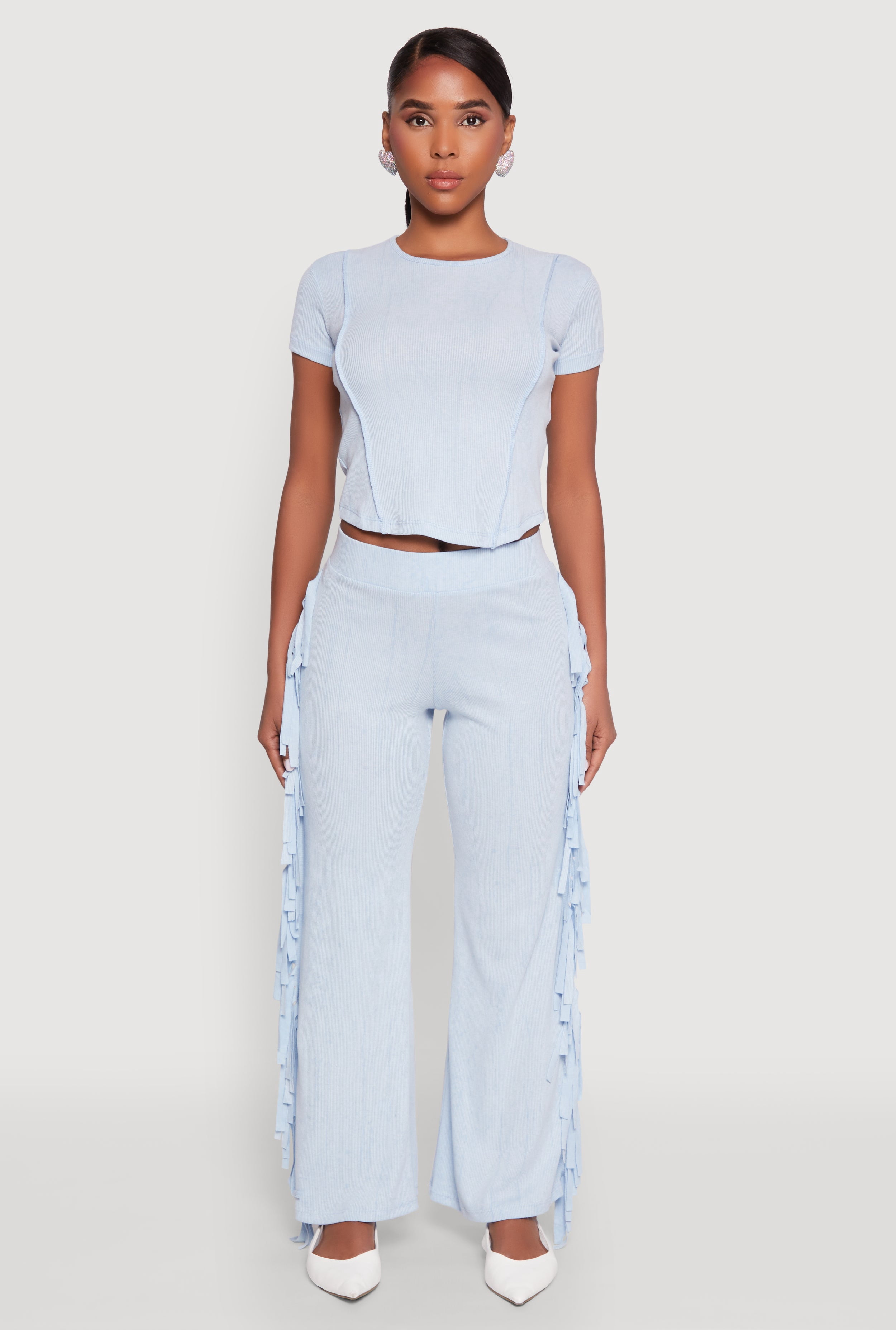 Womens Mineral Wash Rib Knit Fringe Pants - Walmart.com