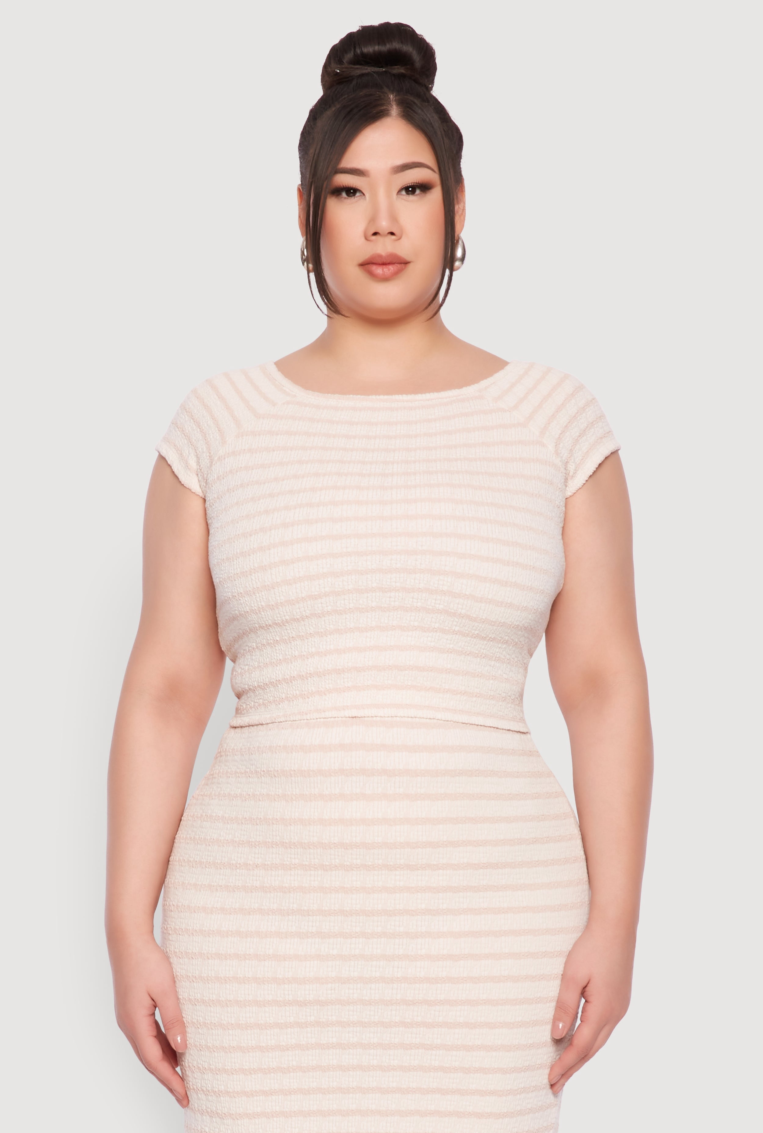 Womens Plus Size Almost Famous Striped Textured Blouse - Walmart.com