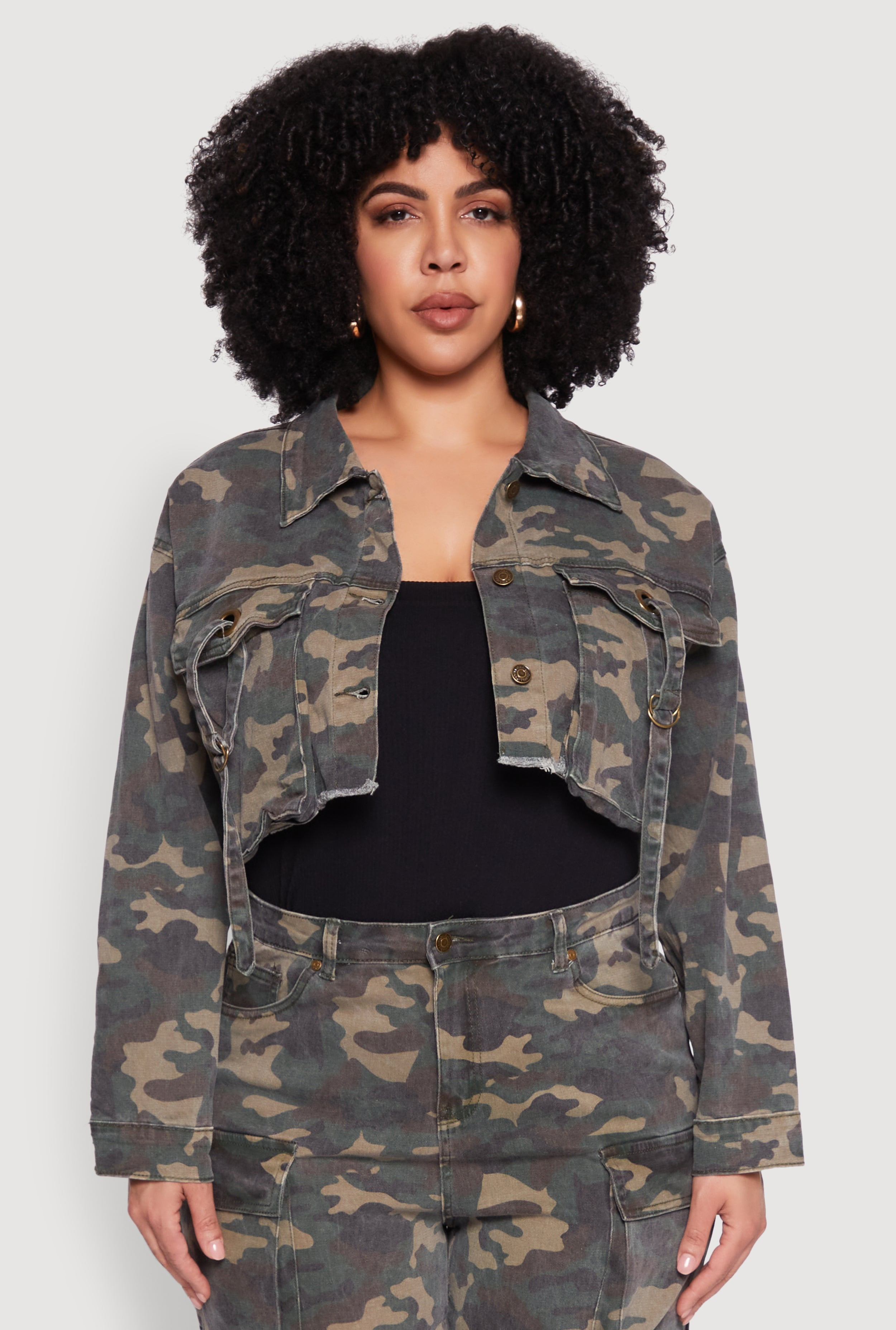 Womens Plus Size Camouflage Cropped Cargo Jacket - Walmart.com