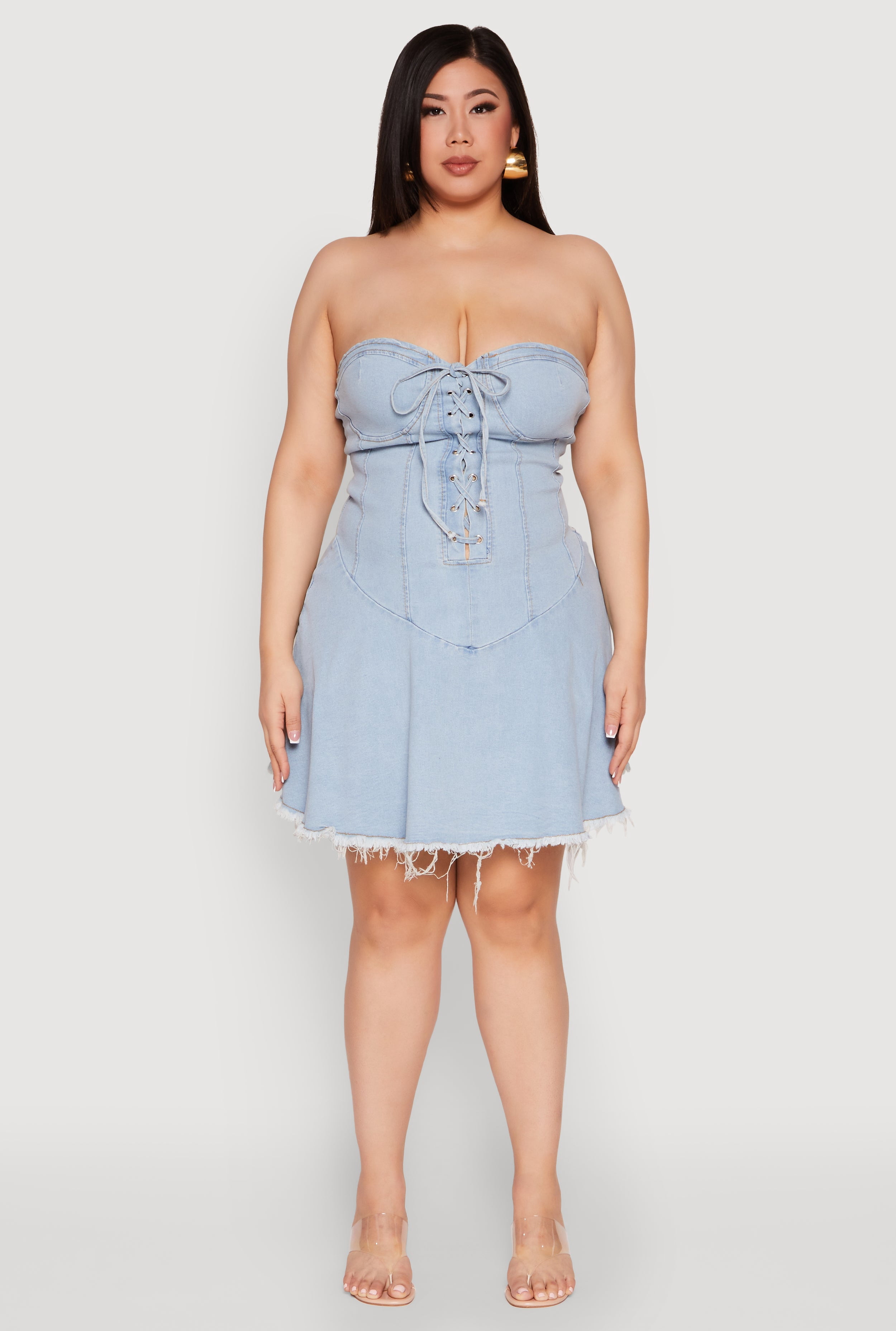 Womens Plus Size Daisy Denim Lace Up Corset Dress - Walmart.com