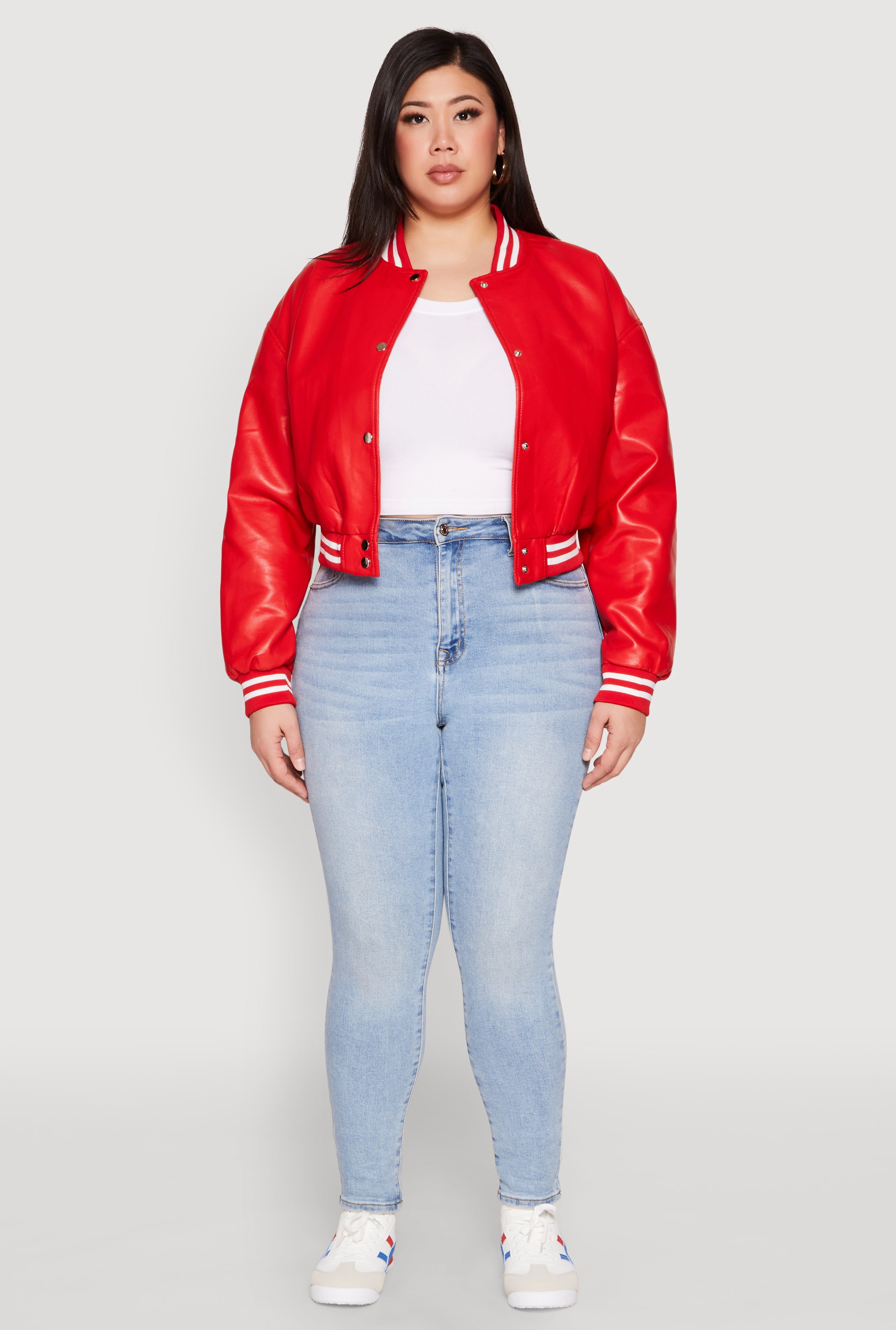 Rainbow Shops Female Adult Plus Size Daisy Faux Leather Varsity Jacket ...