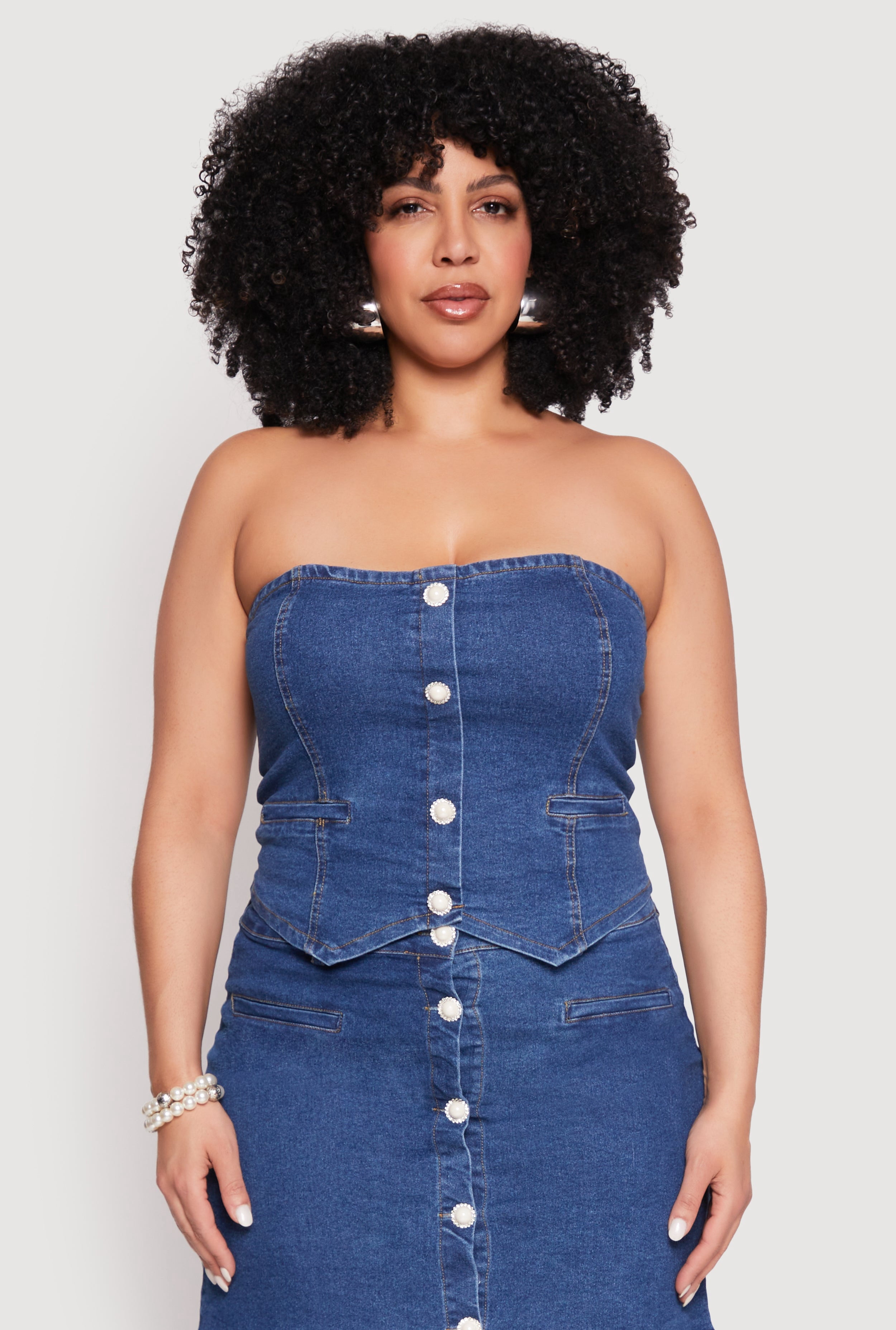 Womens Plus Size Faux Button Front Denim Tube Top - Walmart.com