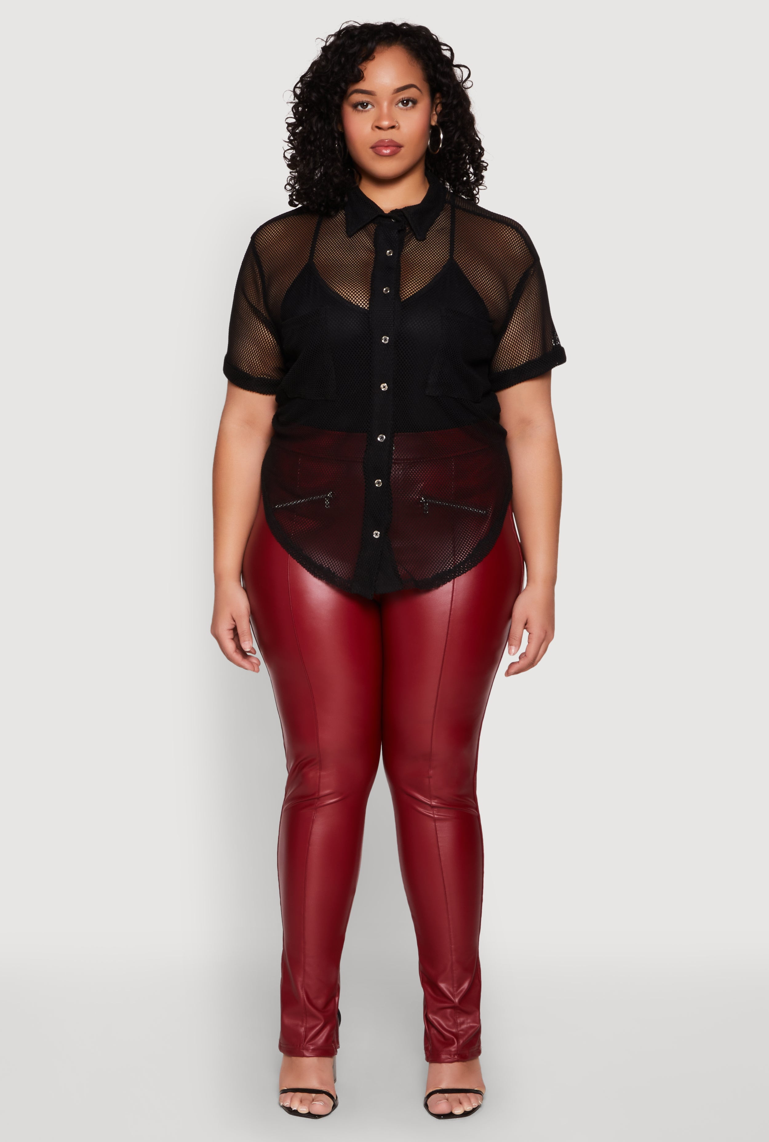 Rainbow Female Adult Plus Size Fishnet Short Sleeve Button Front Shirt ...