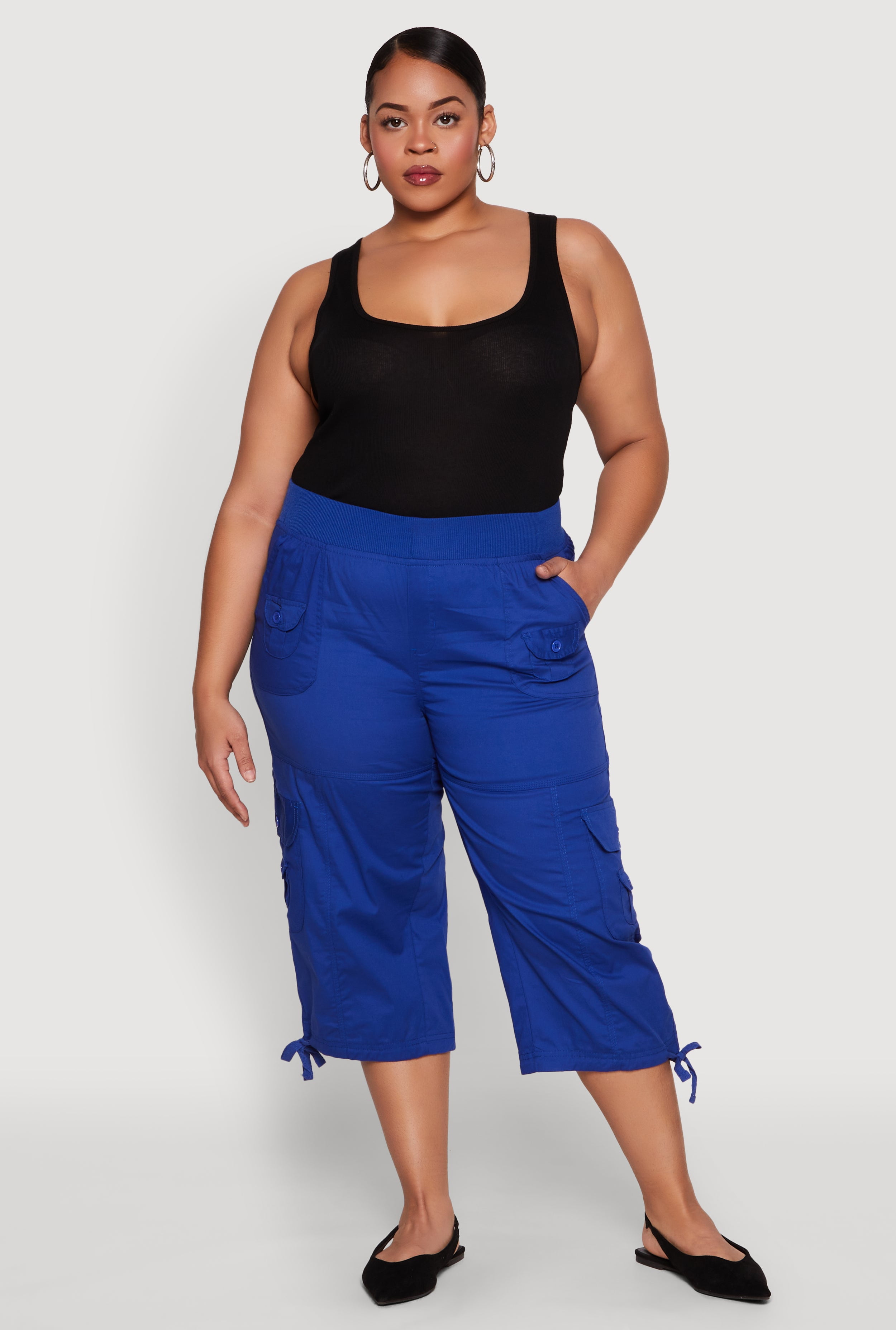 Womens Plus Size High Waisted Cargo Capri Pants - Walmart.com