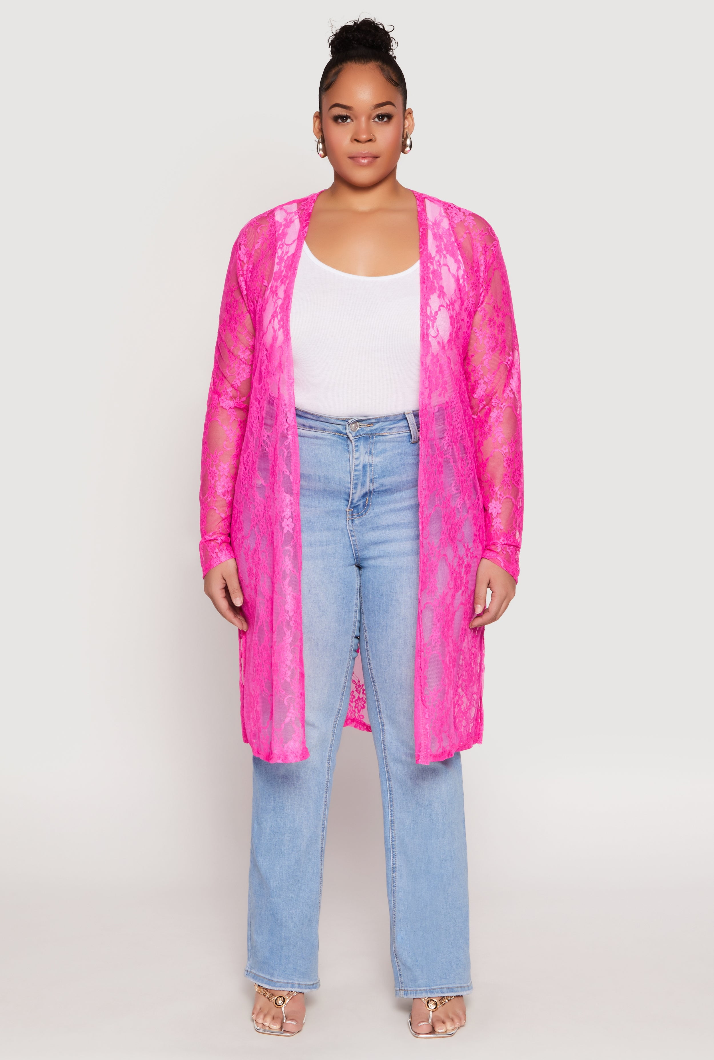 Rainbow Female Adult Plus Size Lace Duster Long Sleeves, Duster, Solid ...