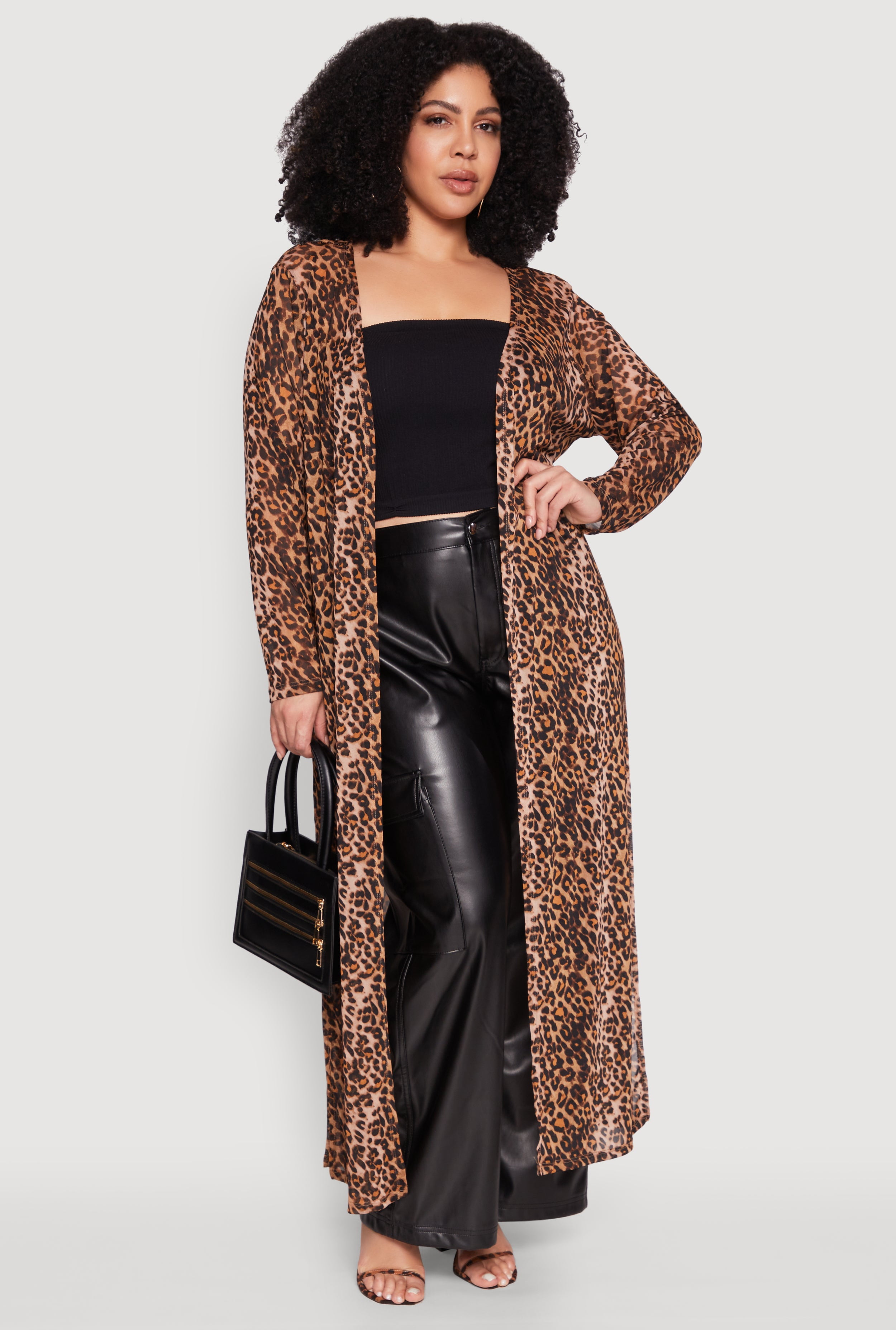 Rainbow Shops Female Adult Plus Size Leopard Print Mesh Duster Long ...