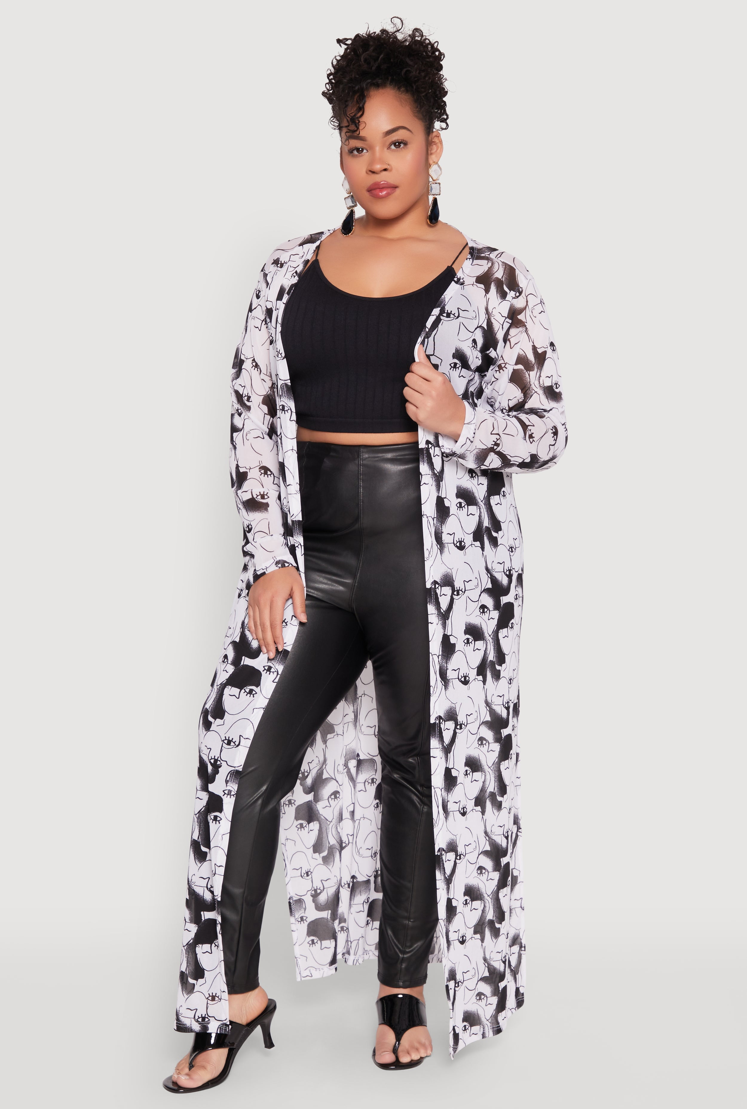 Rainbow Female Adult Plus Size Mesh Face Print Duster Long Sleeves ...