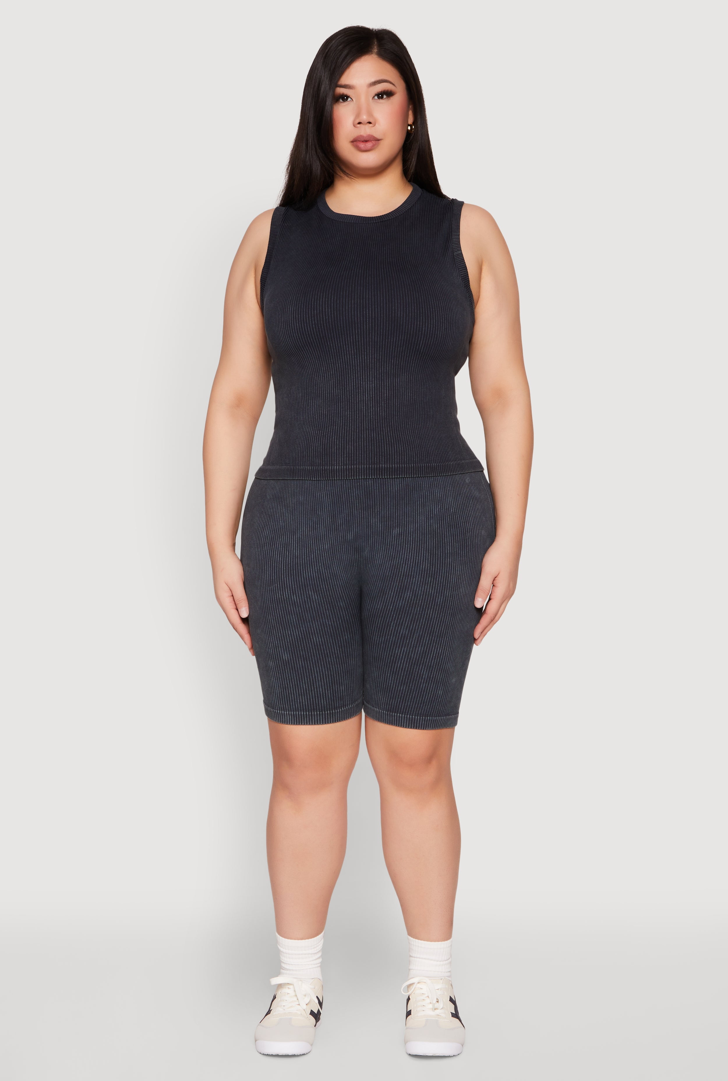 Rainbow Shops Female Adult Plus Size Mineral Wash Ribbed Seamless Bike Shorts bike High Waisted ...