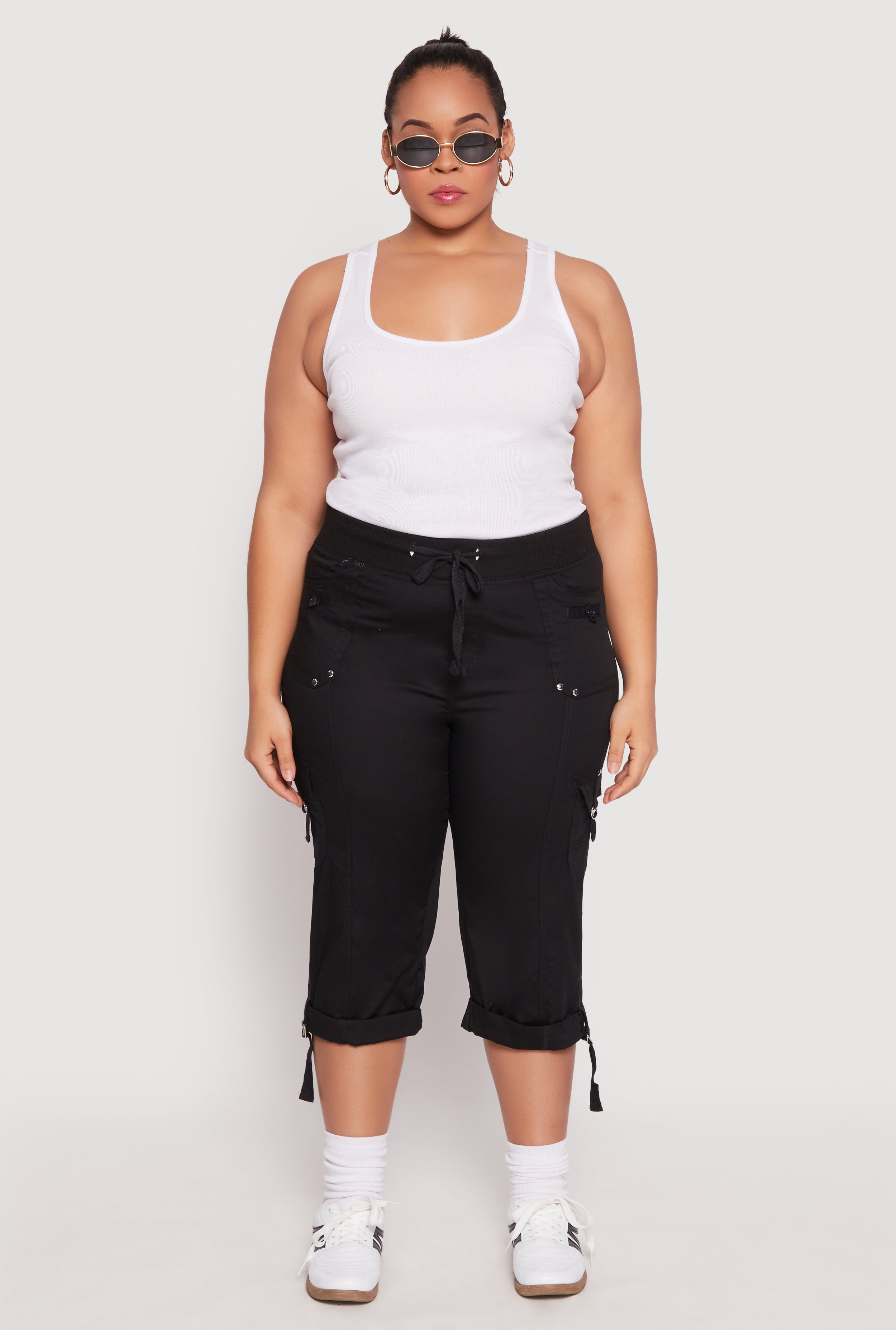 Womens Plus Size Poplin Rolled Cuff Capri Pants - Walmart.com