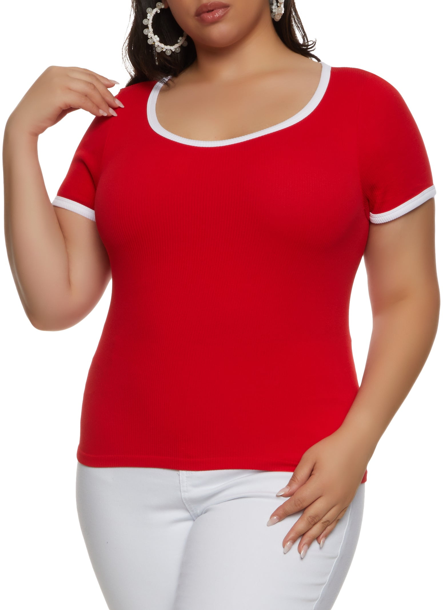 Womens Plus Size Rib Knit Seamless Ringer Tee - Walmart.com