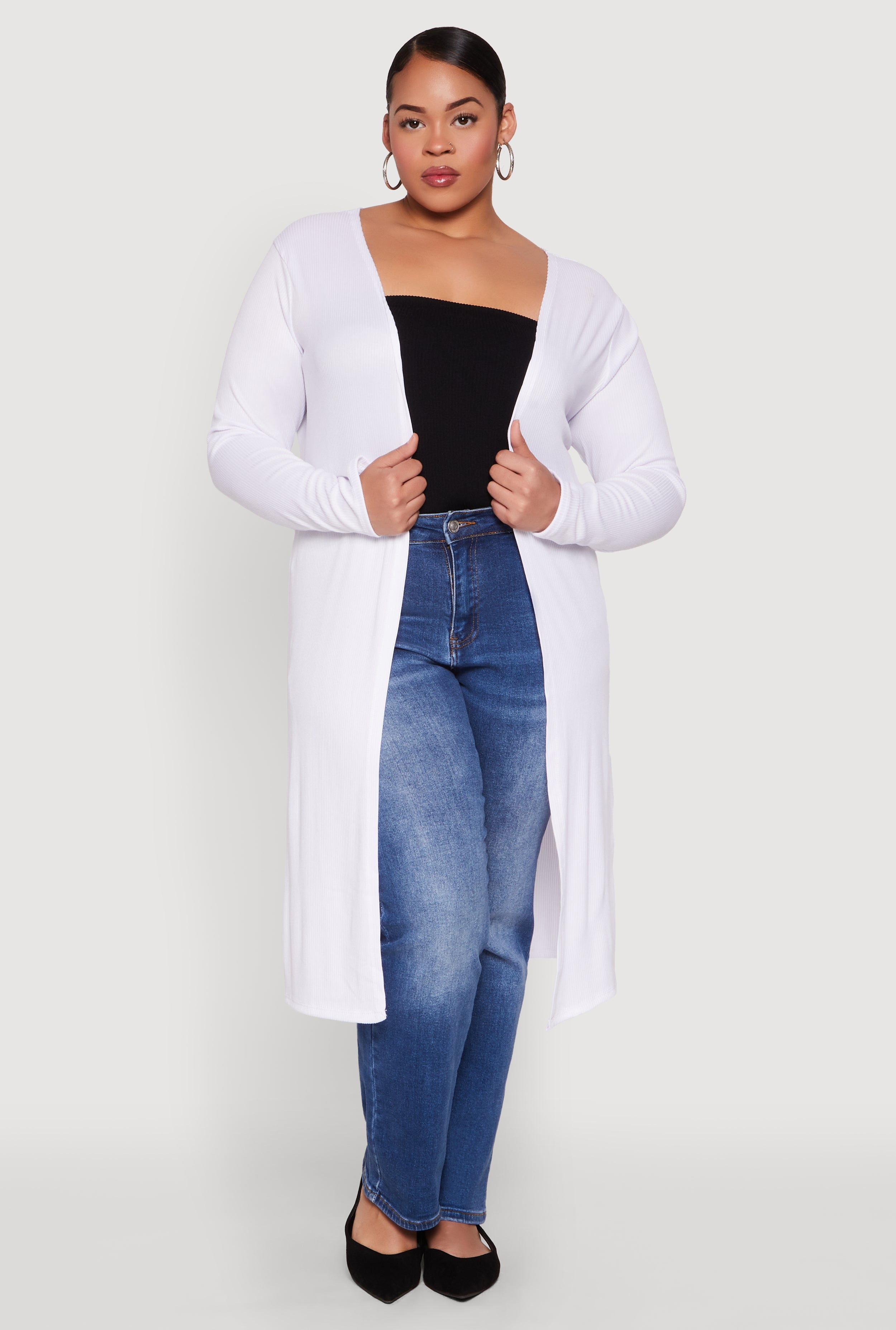 Womens Plus Size Ribbed Soft Knit Open Front Duster - Walmart.com