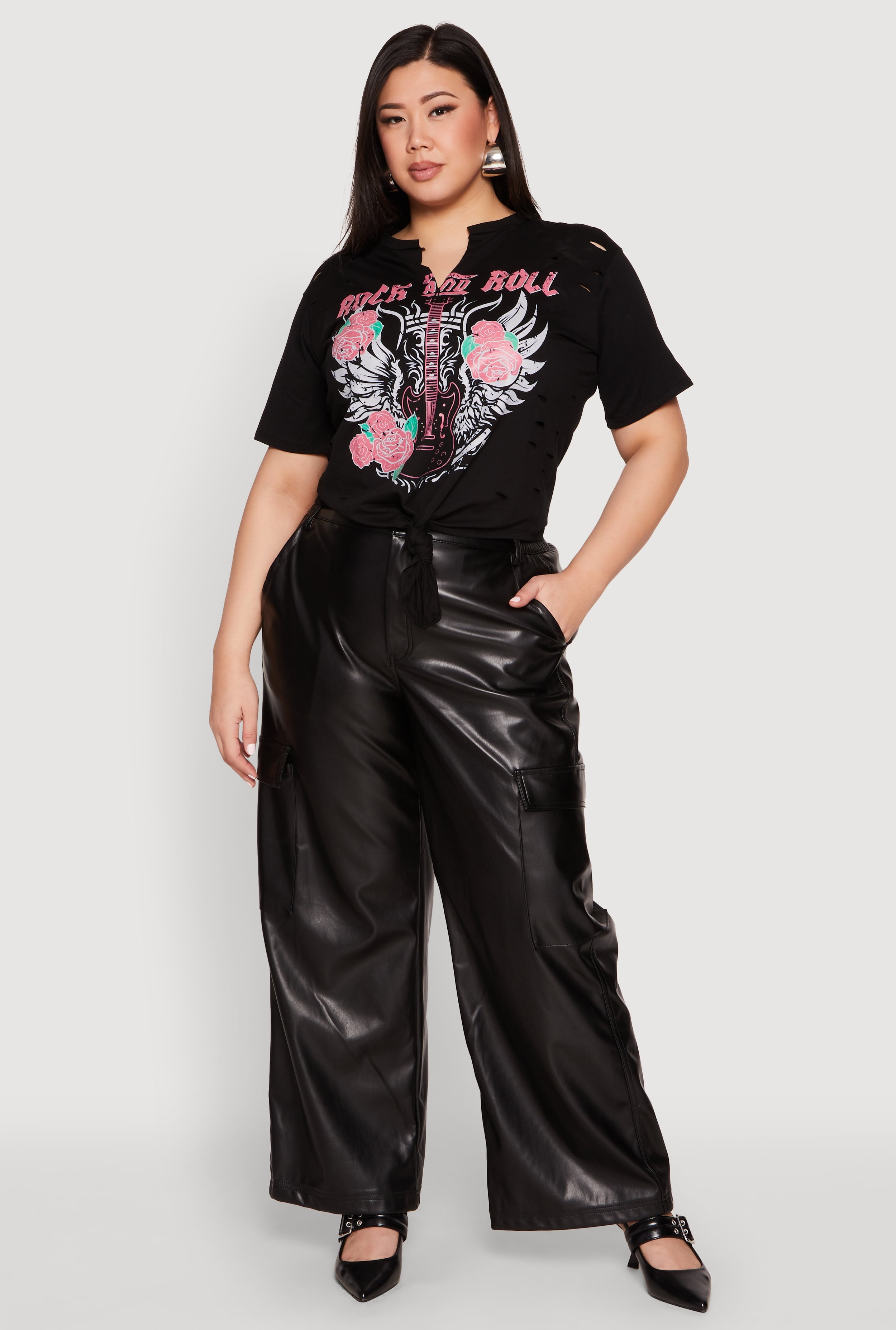 Womens Plus Size Rock And Roll Guitar Rose Graphic Top - Walmart.com