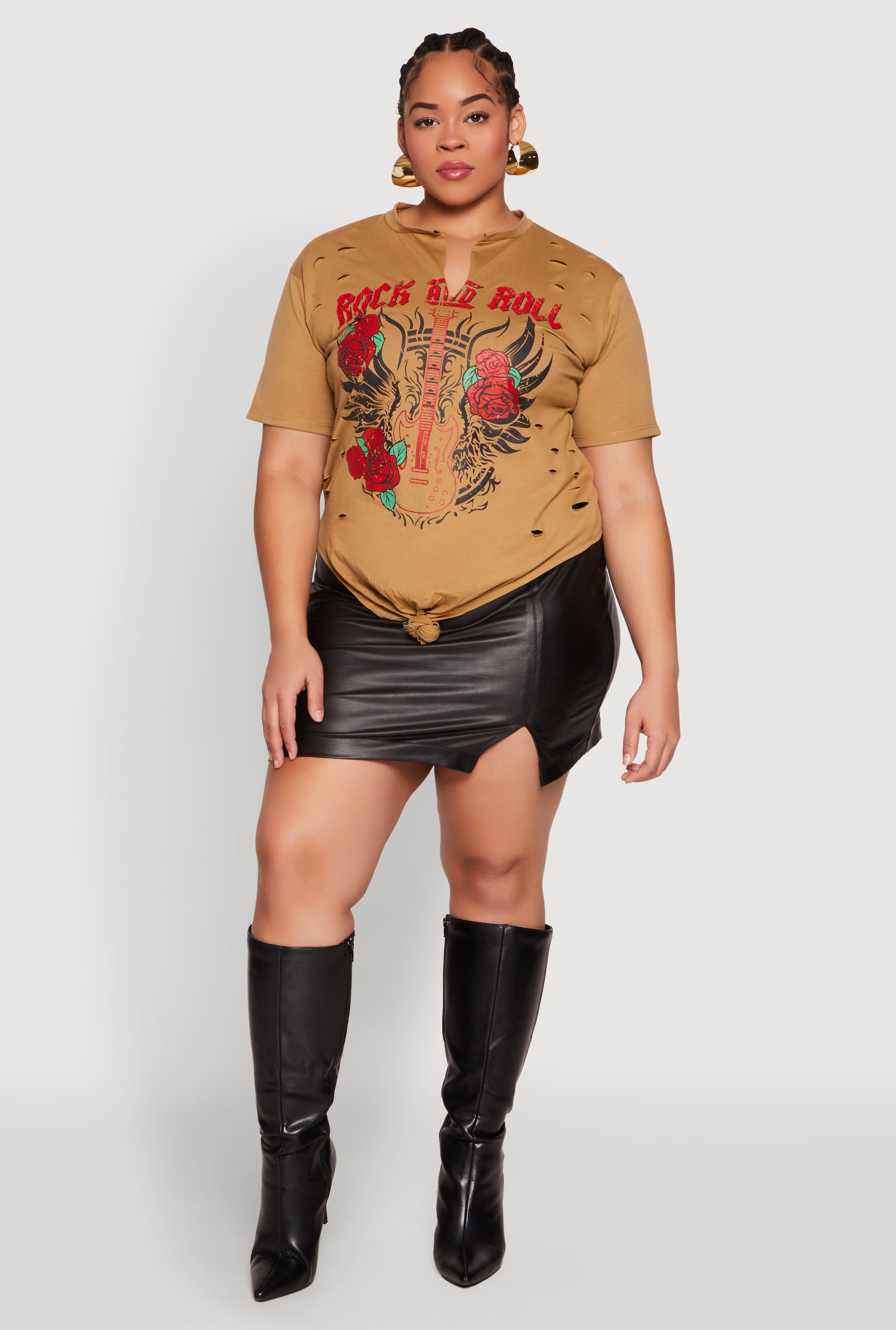 Womens Plus Size Rock And Roll Guitar Rose Graphic Top - Walmart.com