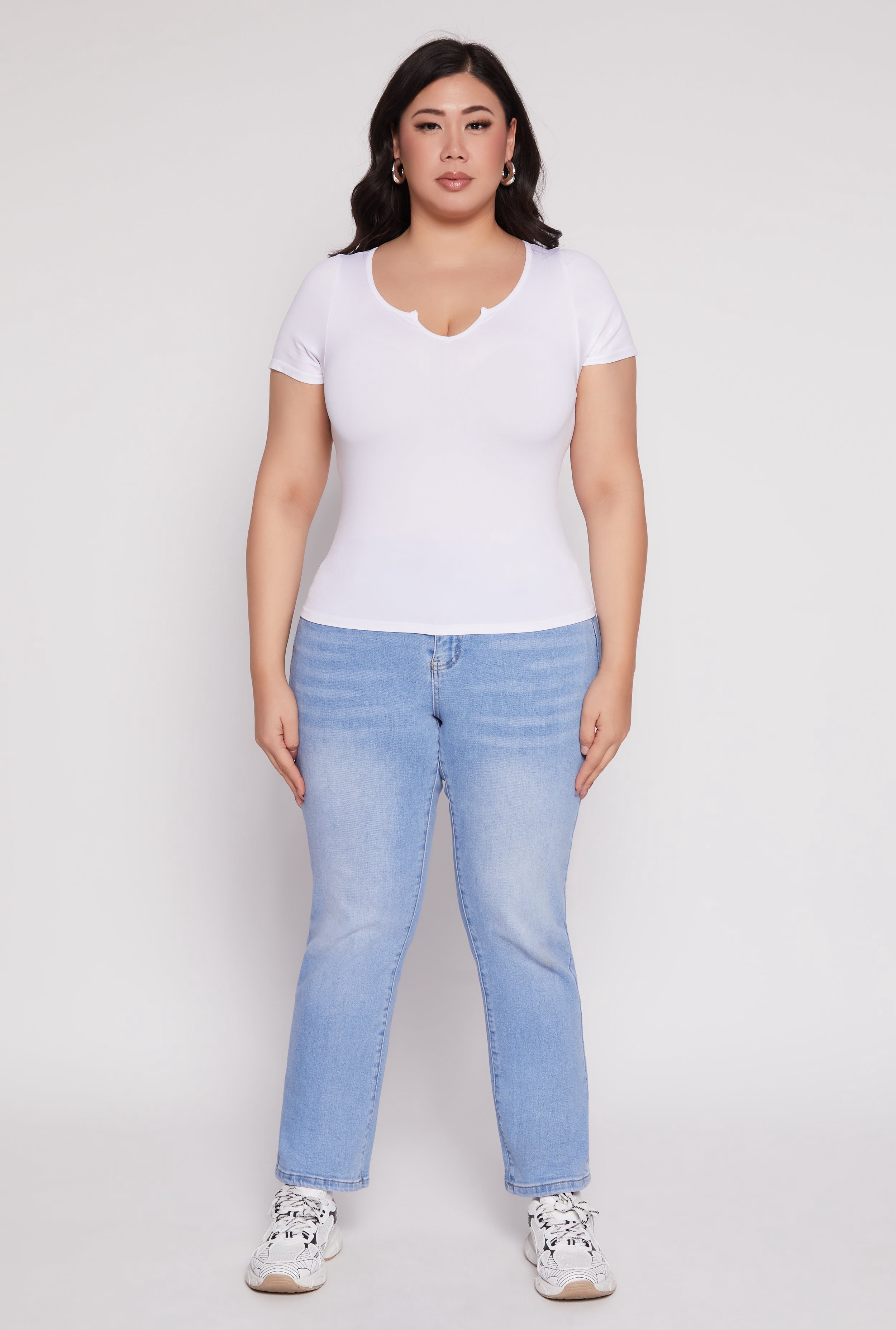Womens Plus Size Seamless Notch Neck Tee - Walmart.com