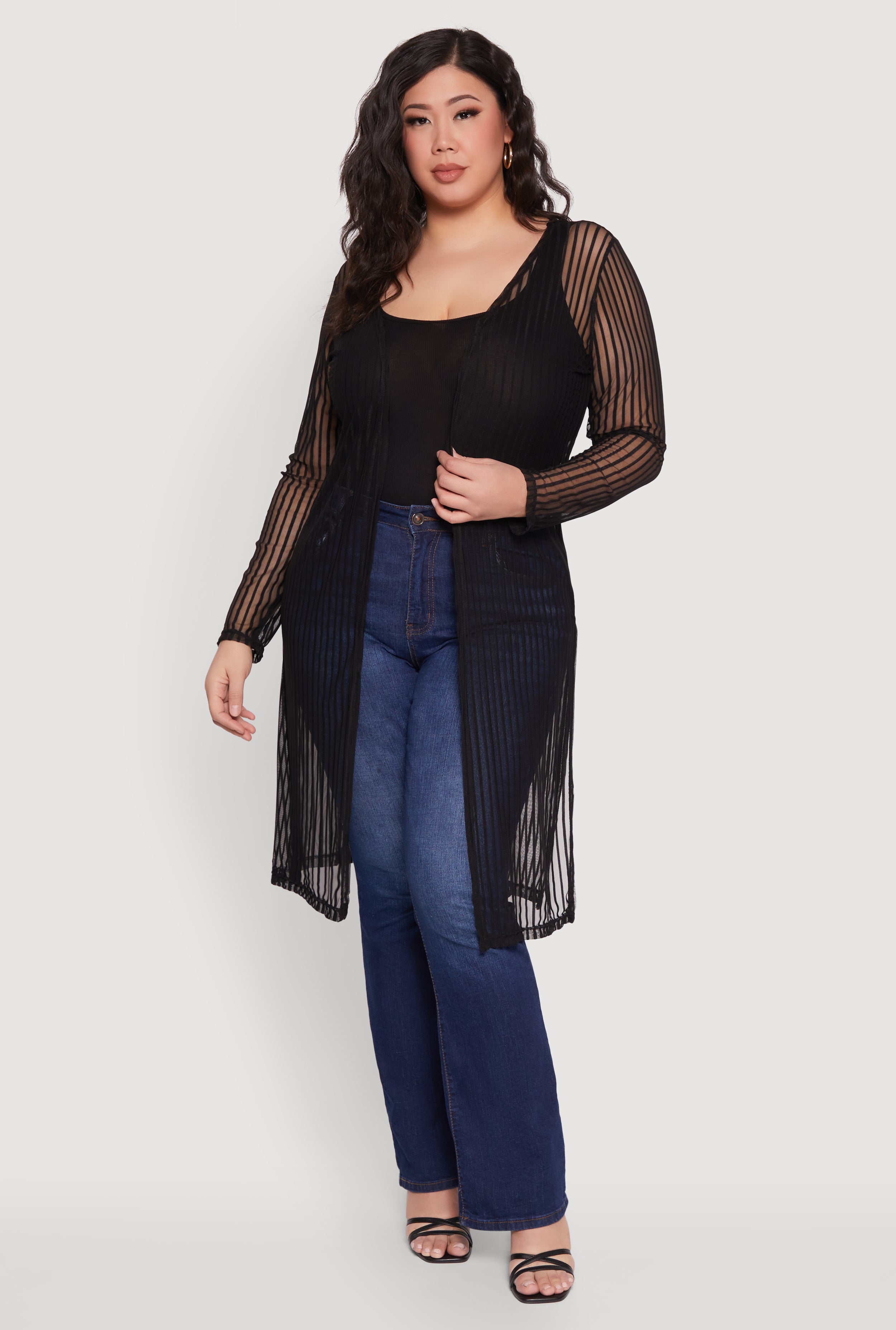 Womens Plus Size Shadow Stripe Mesh Duster - Walmart.com