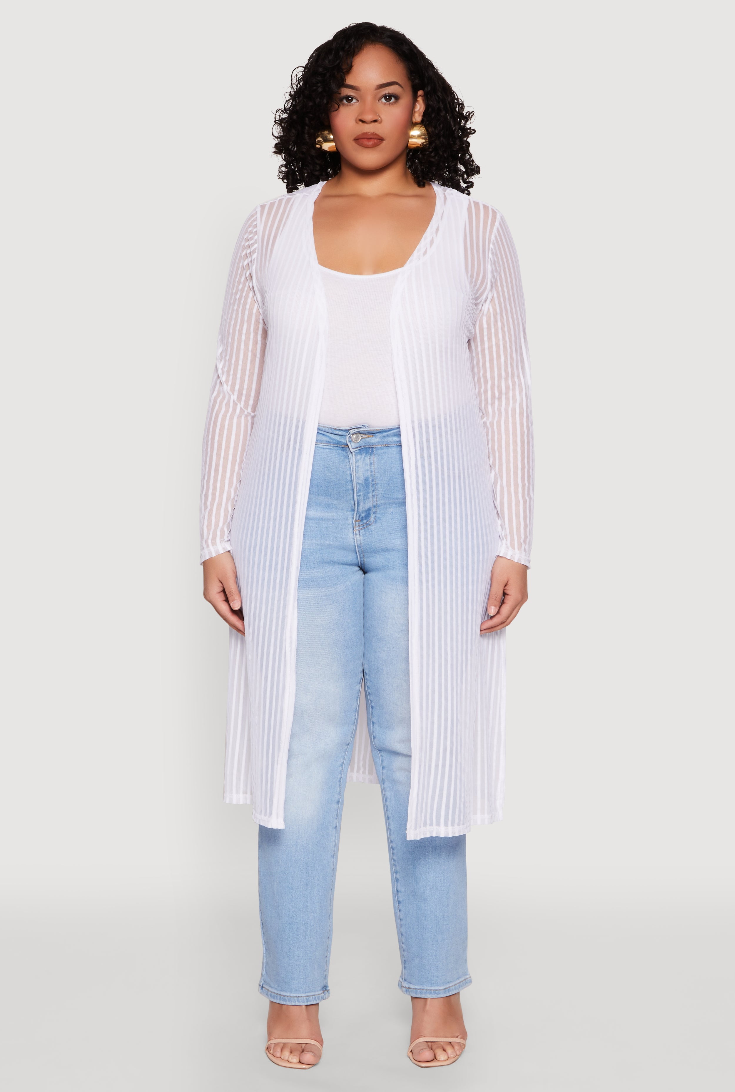 Womens Plus Size Shadow Stripe Mesh Duster - Walmart.com