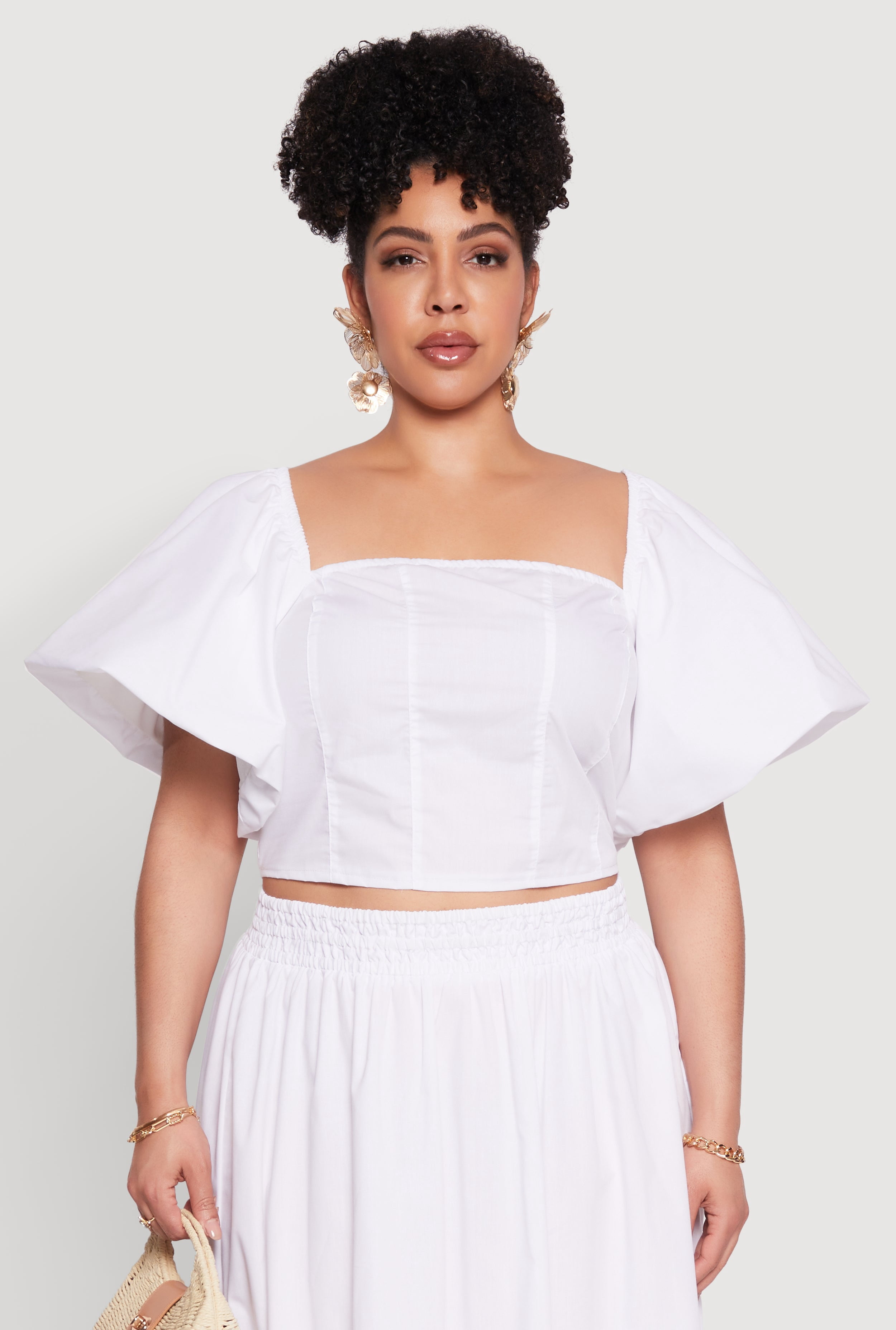 Womens Plus Size Smocked Back Poplin Crop Top - Walmart.com