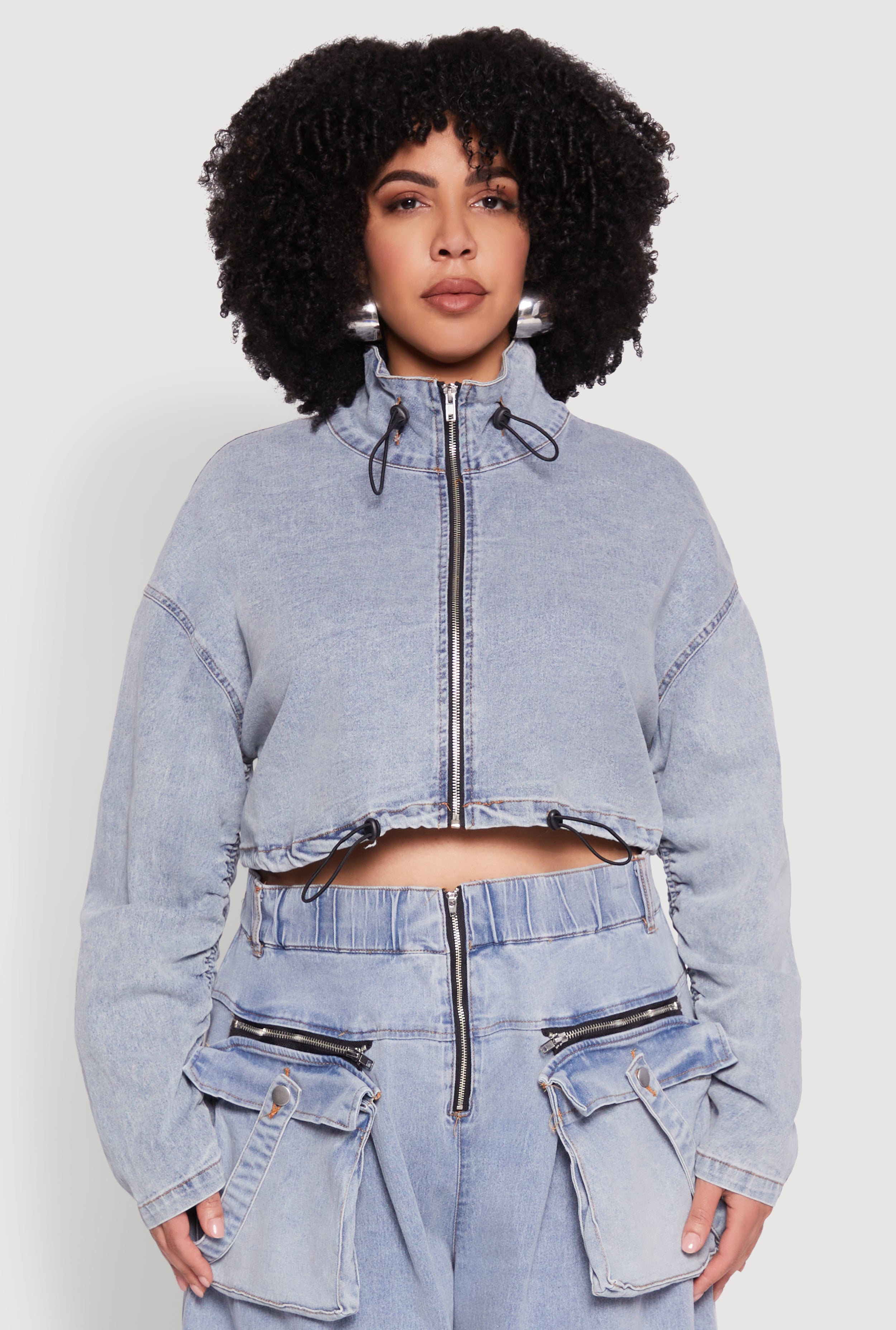 Womens Plus Size Spoon Jeans Drawstring Cropped Jacket - Walmart.com