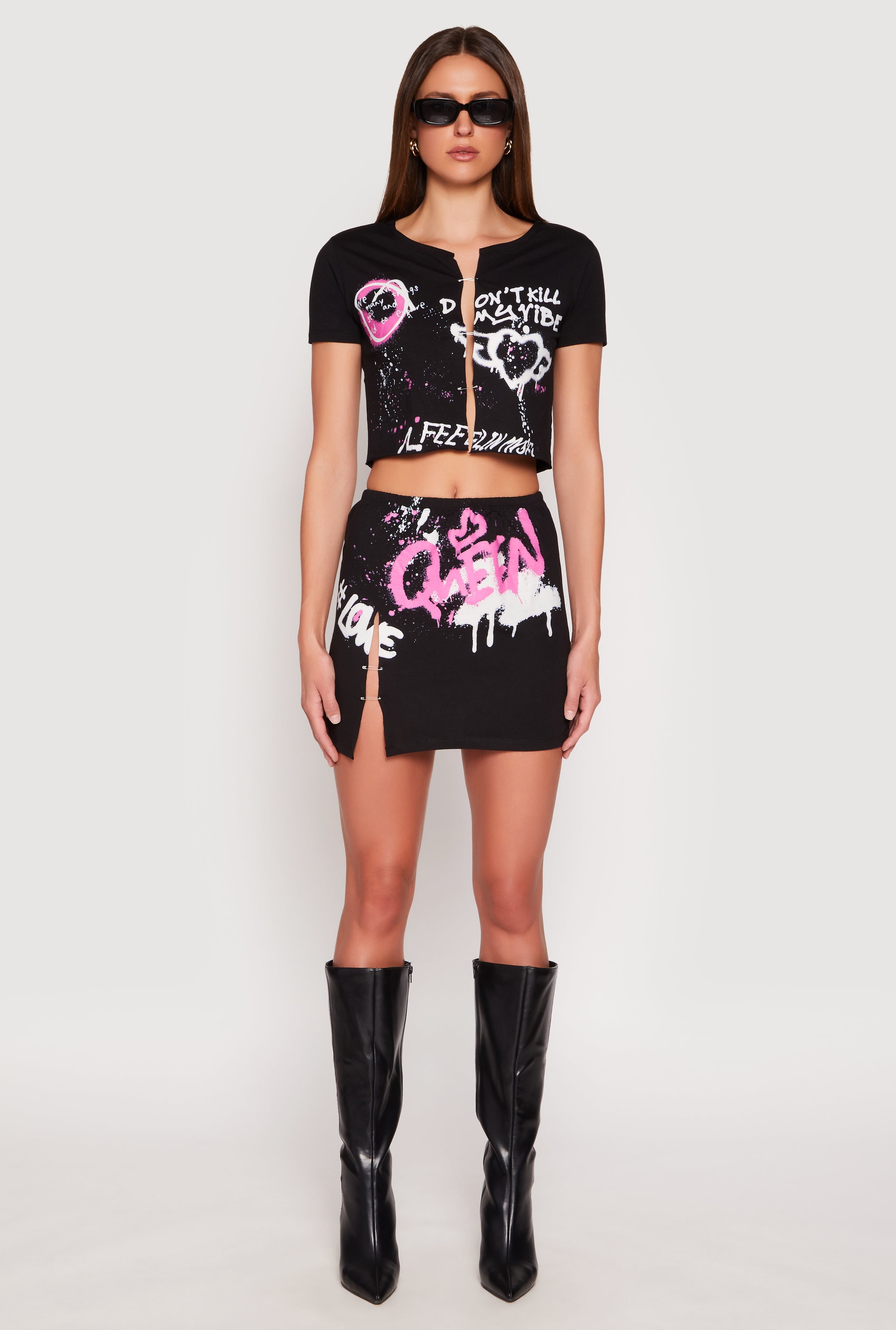 Rainbow Shops Female Adult Queen Love Safety Pin Mini Skirt pencil High ...