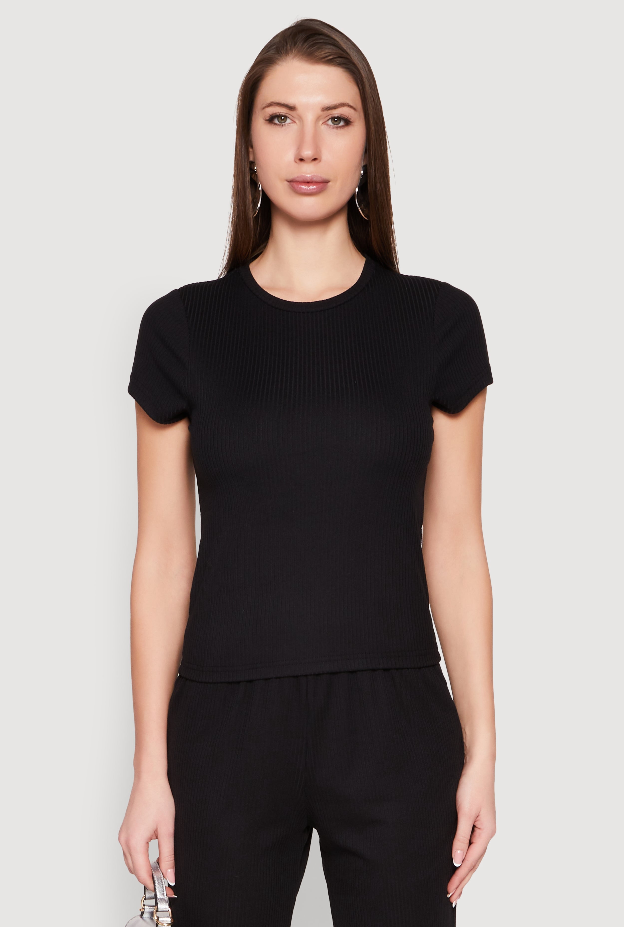 Womens Ribbed Knit Short Sleeve Tee - Walmart.com
