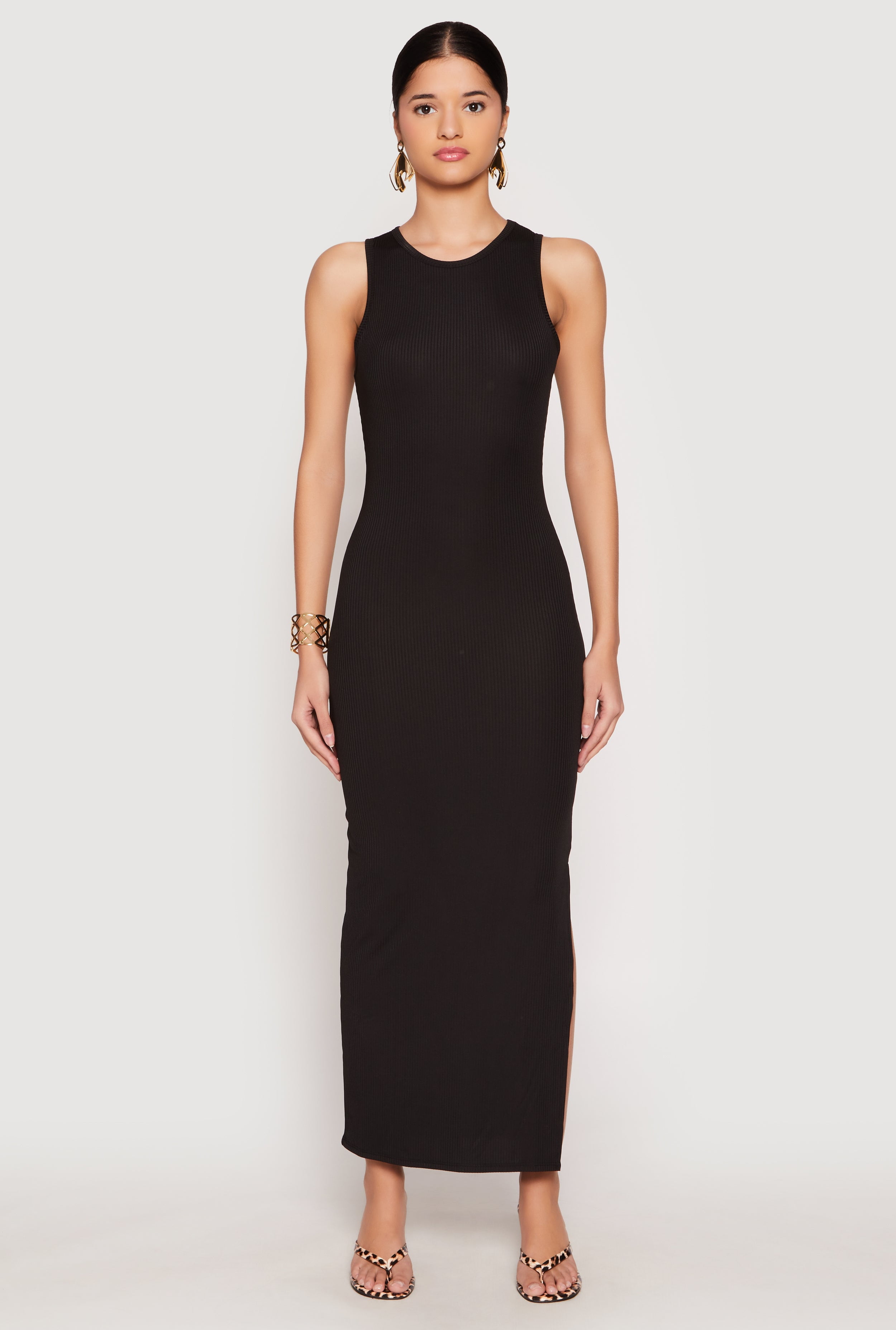 Womens Ribbed Knit Side Slit Tank Maxi Dress - Walmart.com