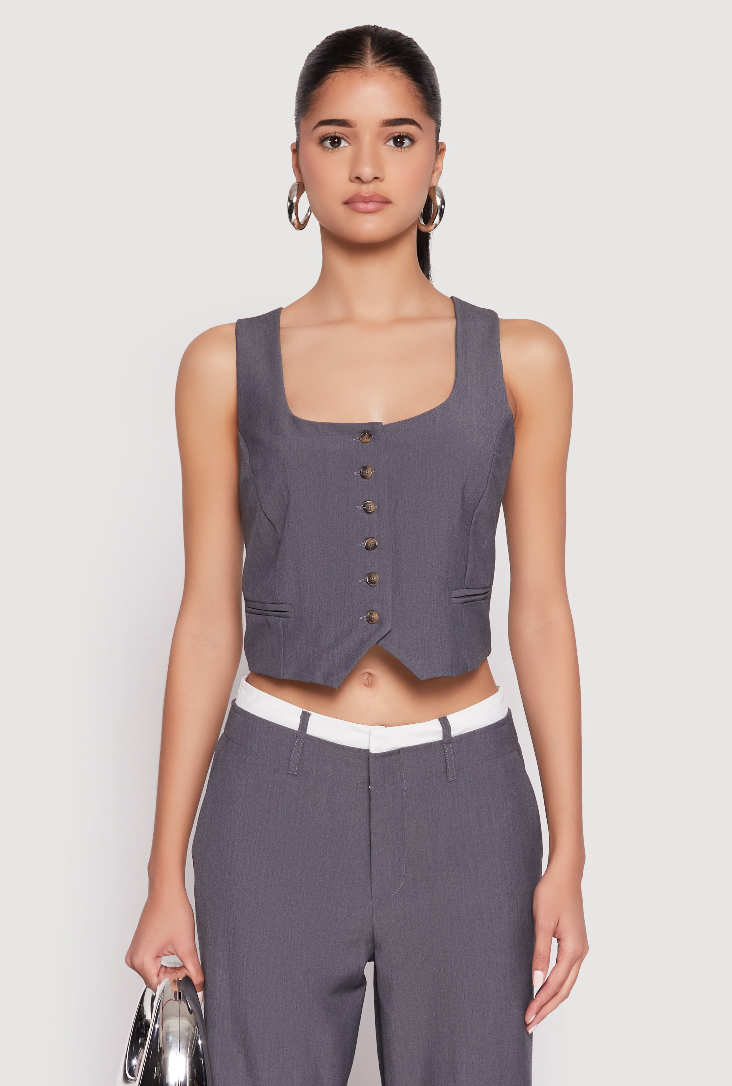 Womens Square Neck Button Front Cropped Blazer Vest - Walmart.com