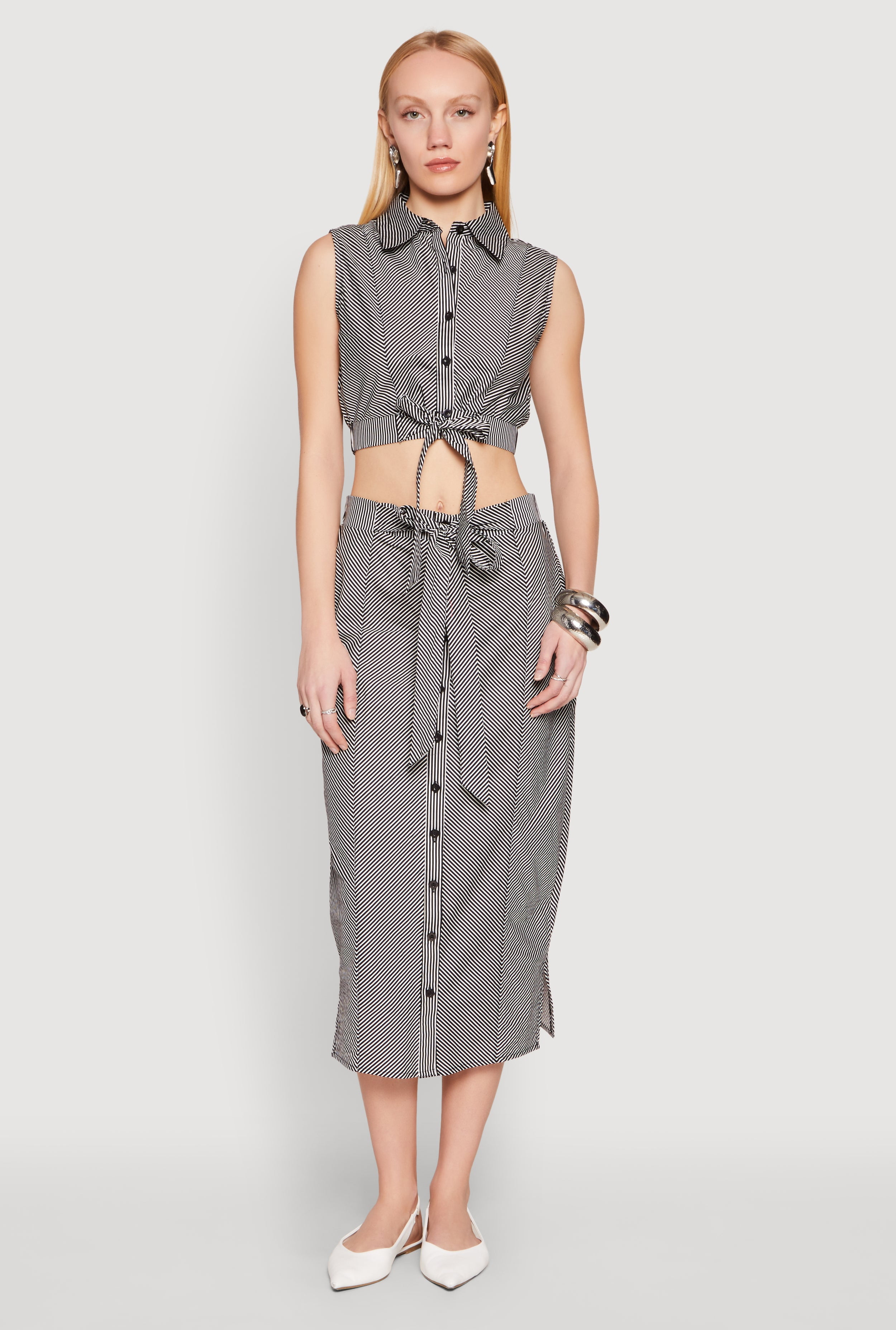 Rainbow Shops Female Adult Striped Tie Front Midi Skirt pencil High ...