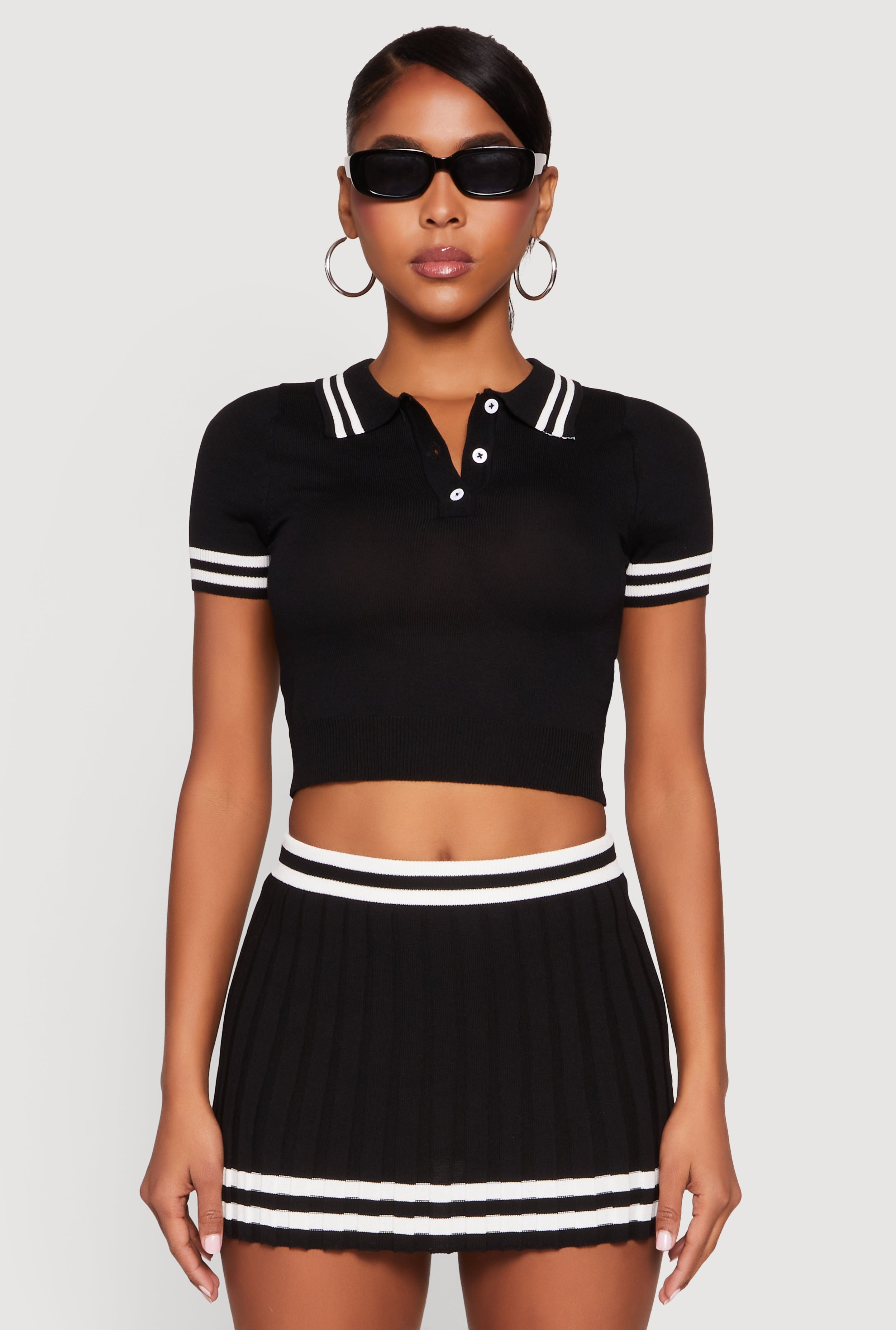 Rainbow Shops Female Adult Varsity Stripe Detail Cropped Polo Shirt ...
