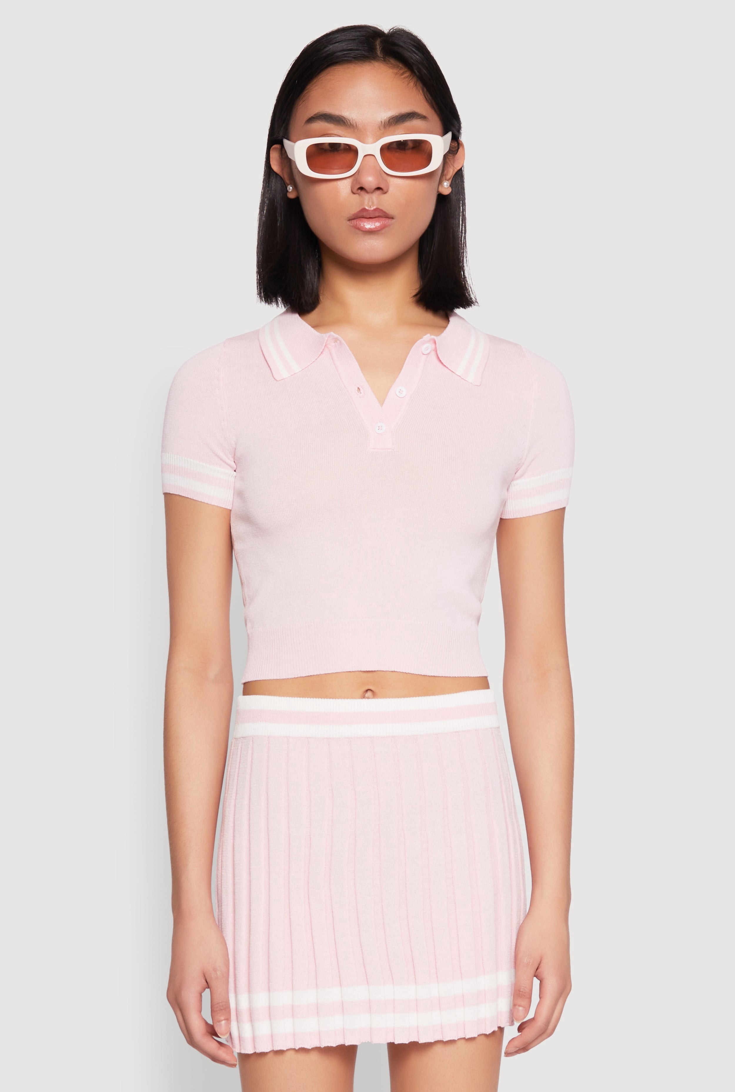 Womens Varsity Stripe Detail Cropped Polo Shirt - Walmart.com