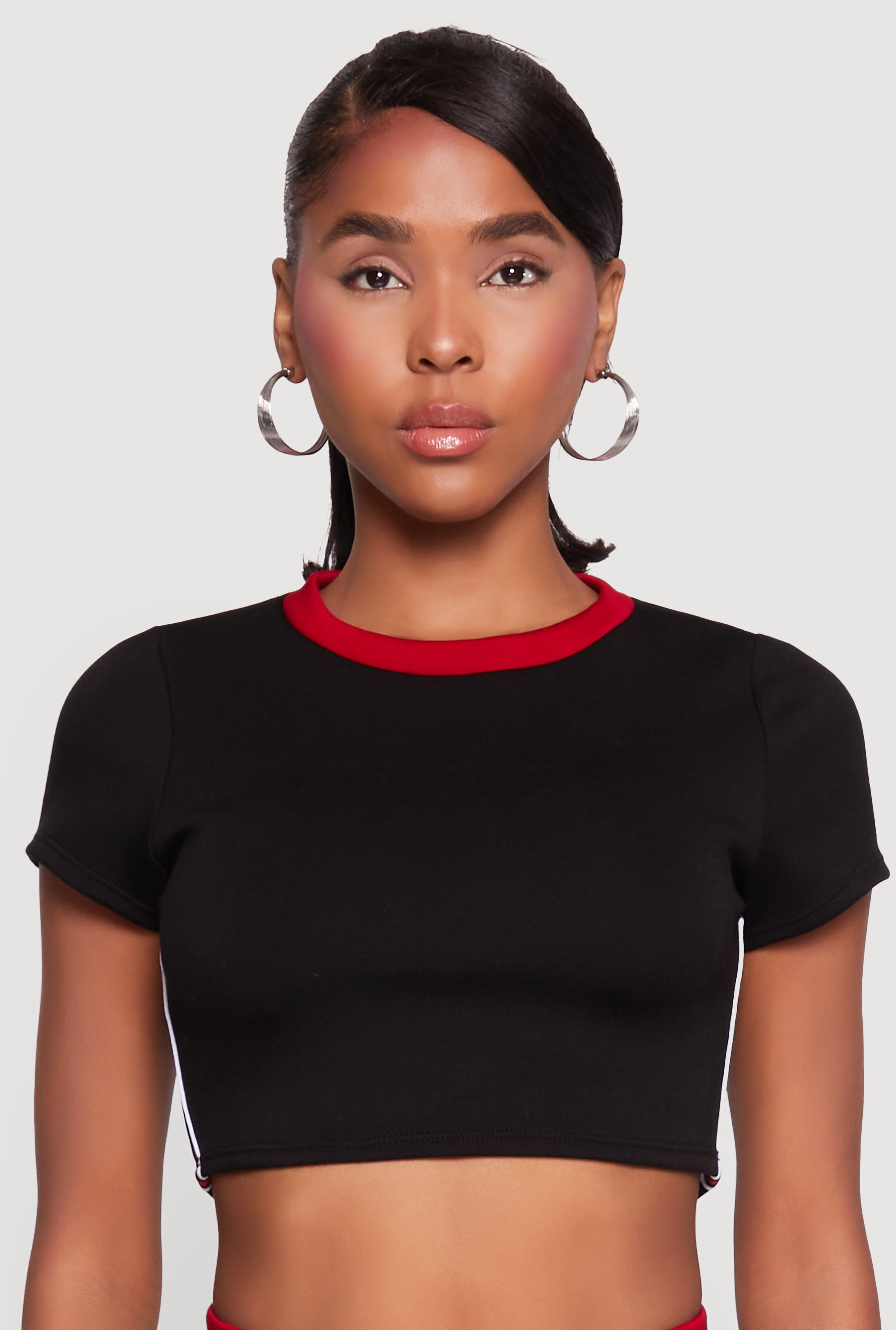 Womens Varsity Stripe Detail Short Sleeve Crop Top - Walmart.com