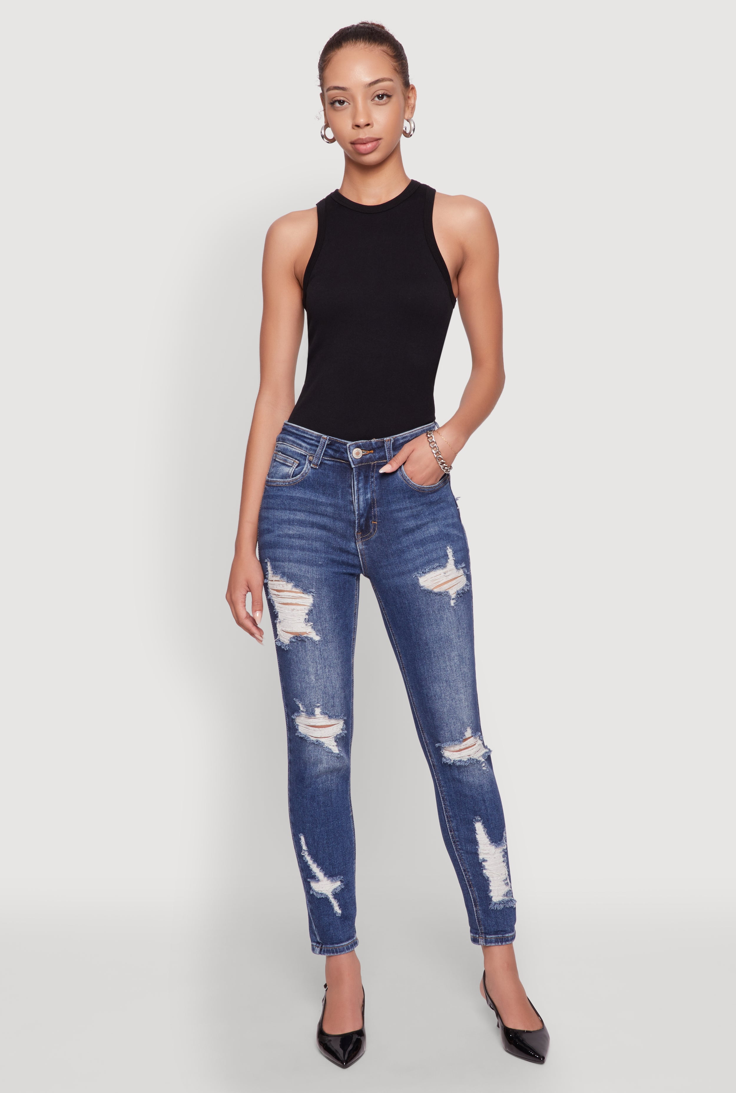 Womens WAX Ripped Rolled Cuff Skinny Jeans - Walmart.com
