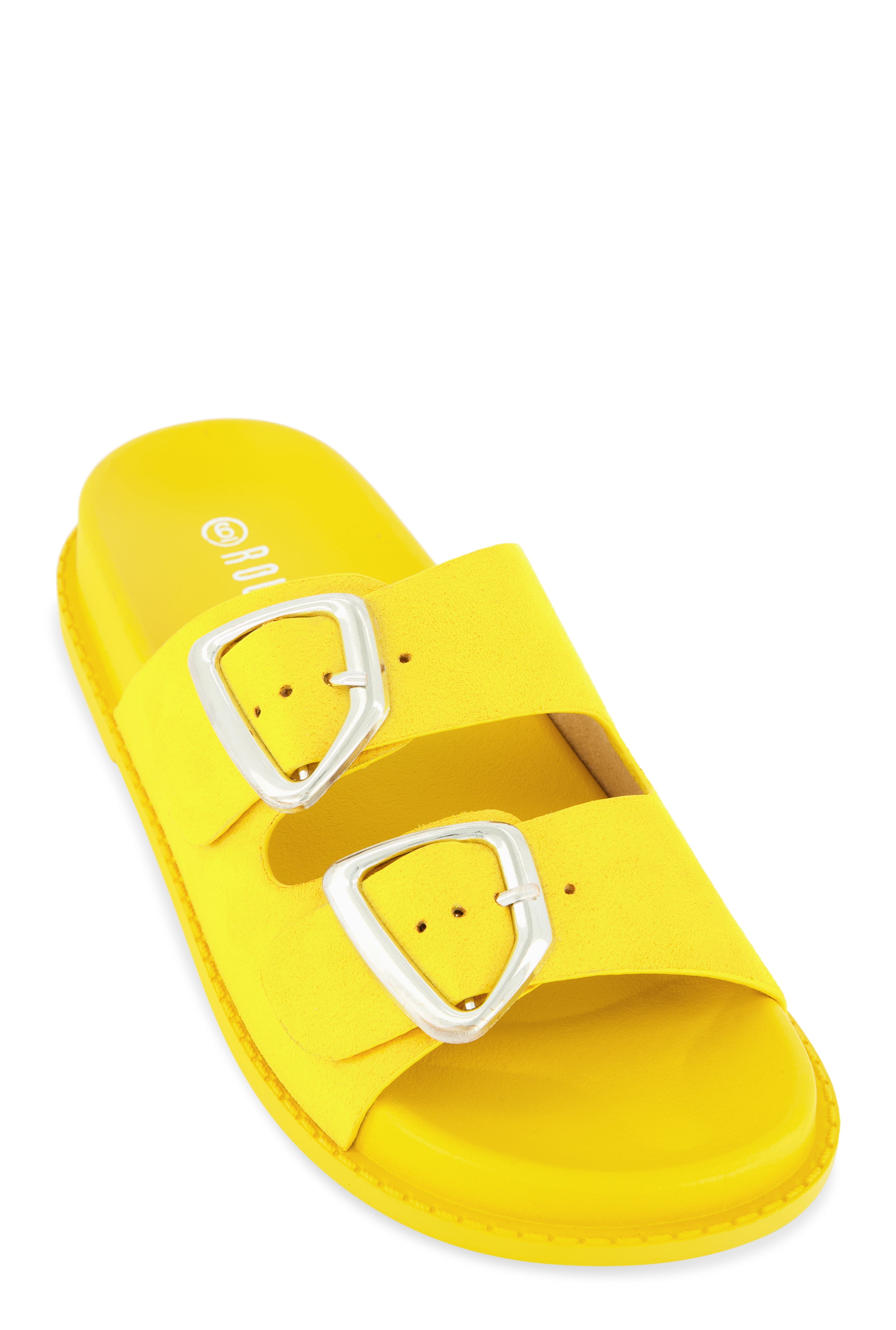 Rainbow Women's Adult Faux Suede Double Buckle Band Slide Sandals ...