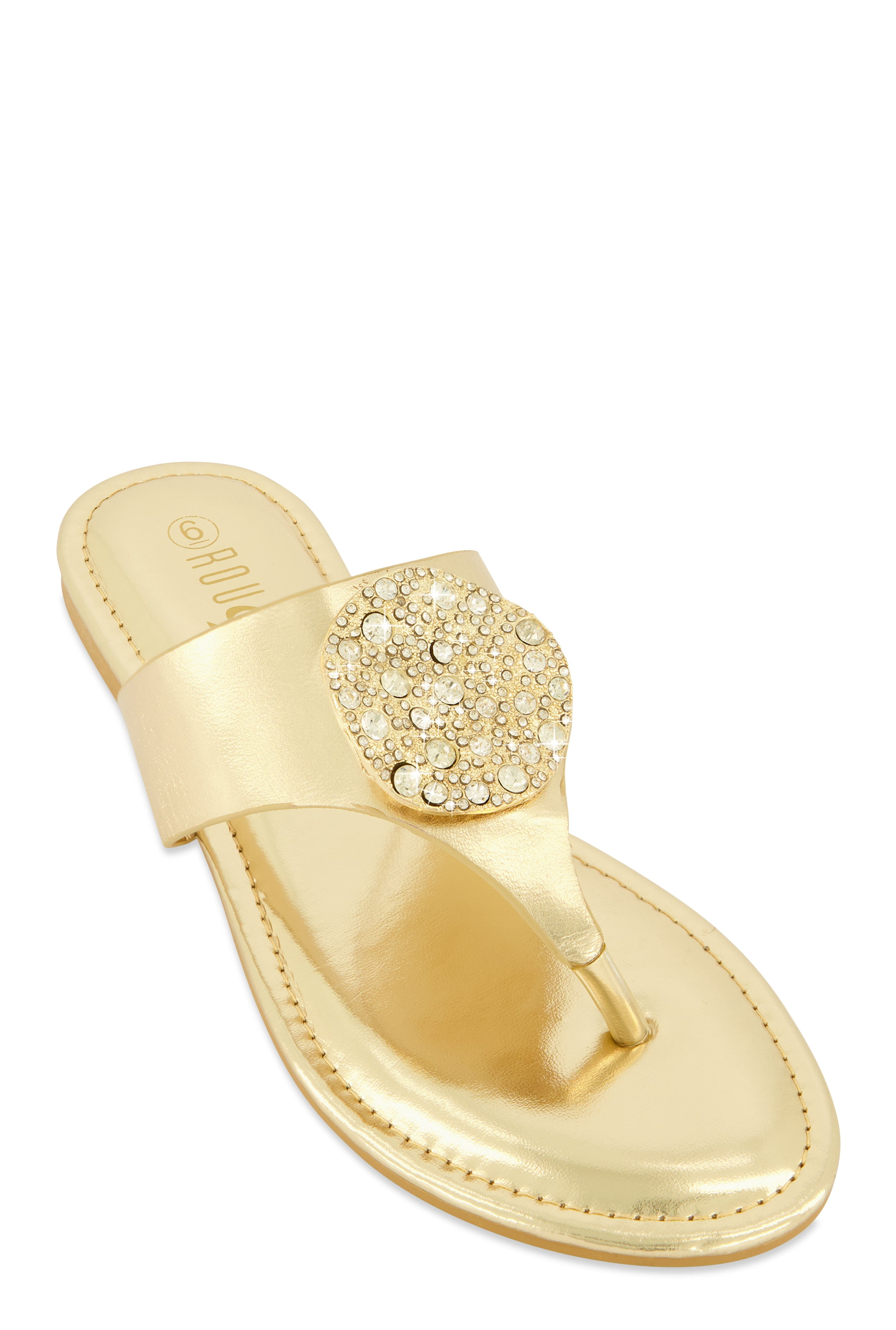 Women's Rhinestone Metallic Pendant Thong Slide Sandals - Walmart.com