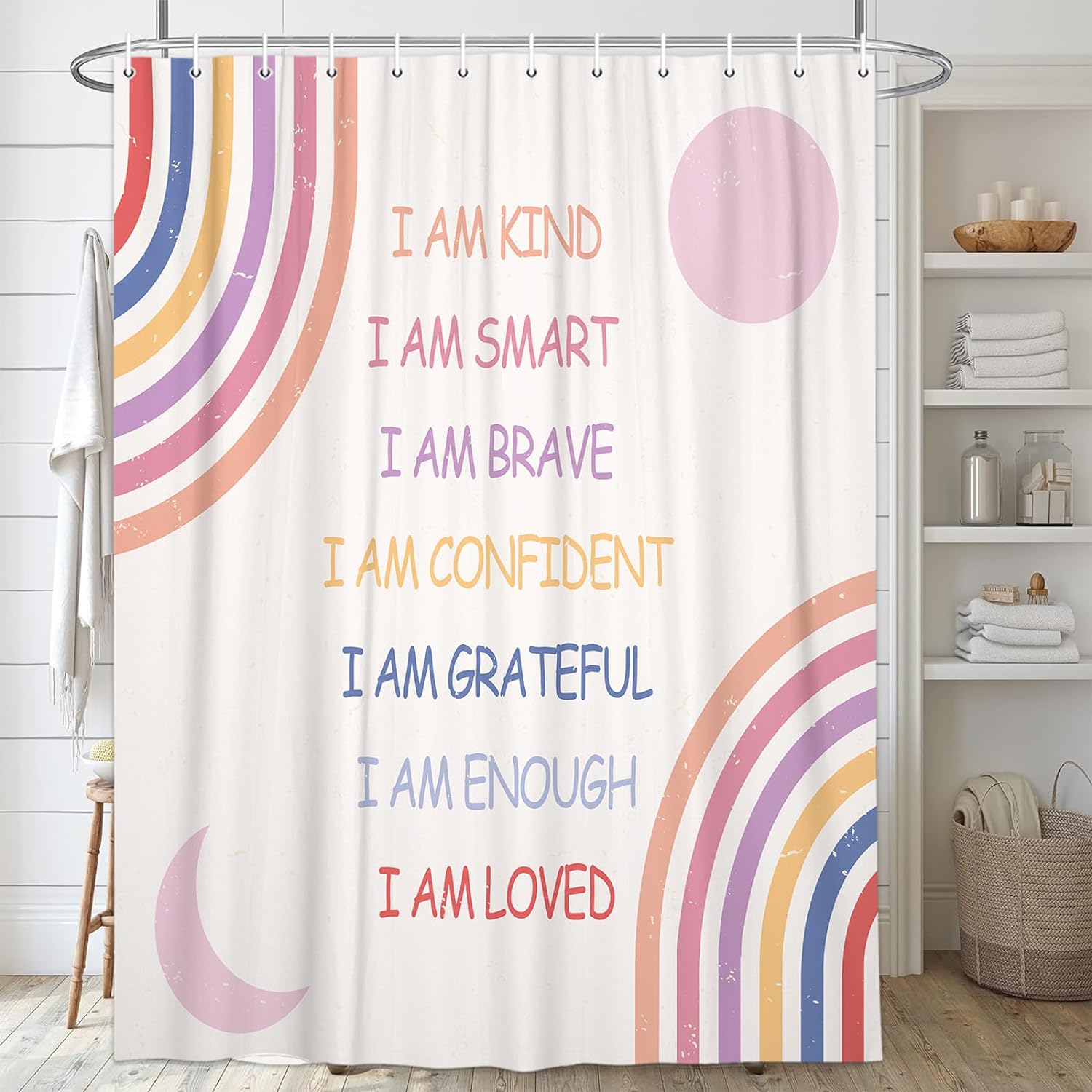 Rainbow Shower Curtain for Kids, Inspirational Quotes Shower Curtain ...