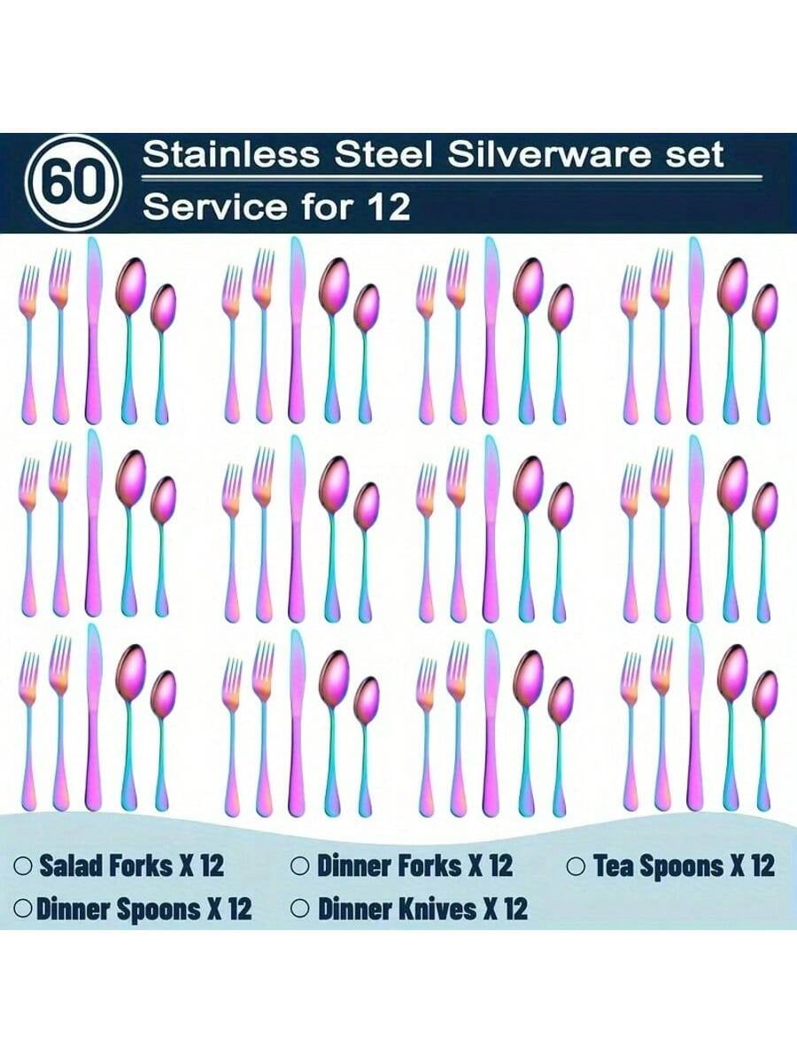 [Rainbow Silverware] 60/20pcs Heavy Duty Stainless Steel Rainbow ...