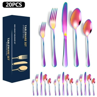 MDEALY 20-Piece Red Silverware Set for 4, 18/0 Stainless Steel Flatware ...