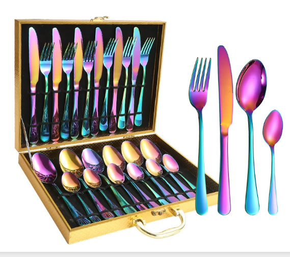 Rainbow Silverware Set, 24 Piece Colored Spoons and Forks, Stainless ...